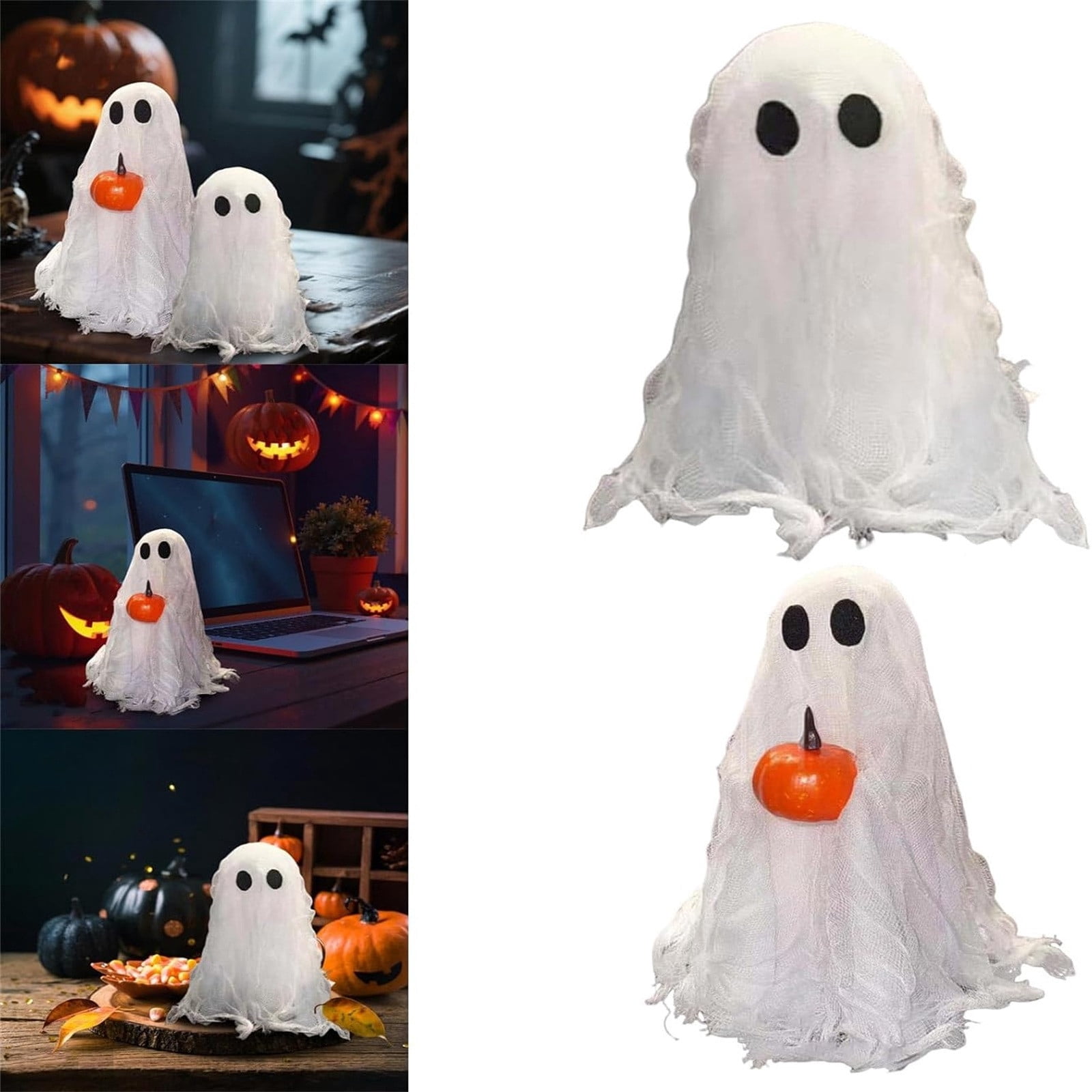 Spooky & Cute Glowing Ghost Decor,White Sheer Mesh & Faux Ghost with ...