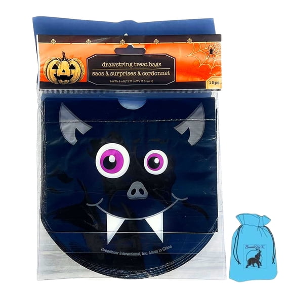 Spooky Cute Halloween Drawstring Bat Treat Bags, 6-in Plastic Loot Bag ...