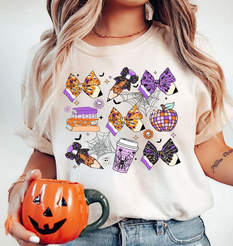 Spooky Cute Teacher Halloween T-Shirt – Coquette Pencil with Bow for ...