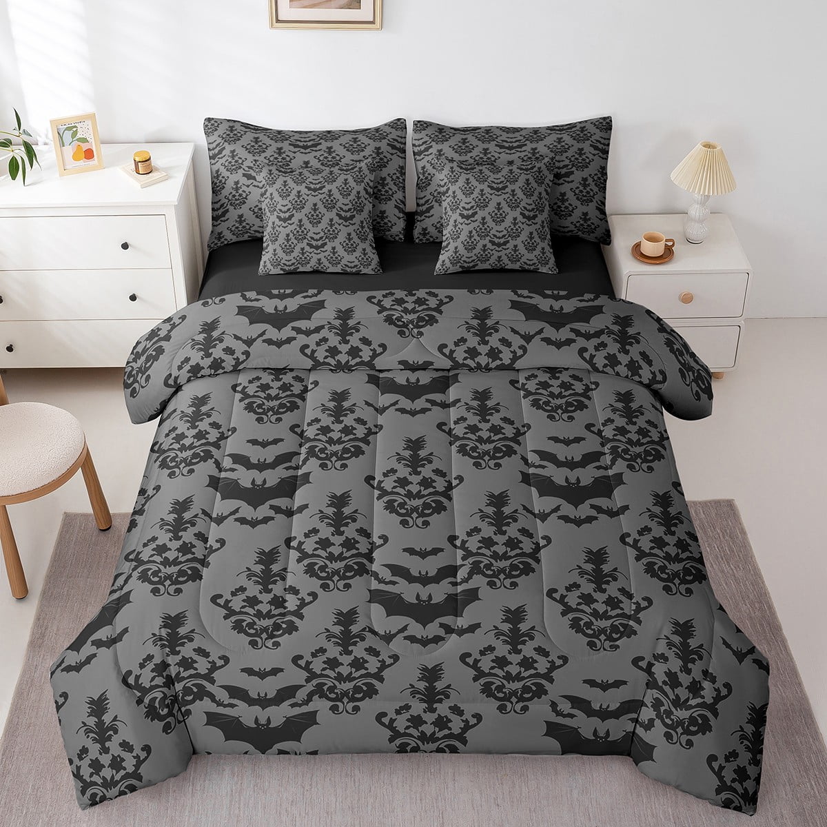 Spooky Damask Comforter Set 7 Piece Bed in a Bag Twin Halloween Bats ...
