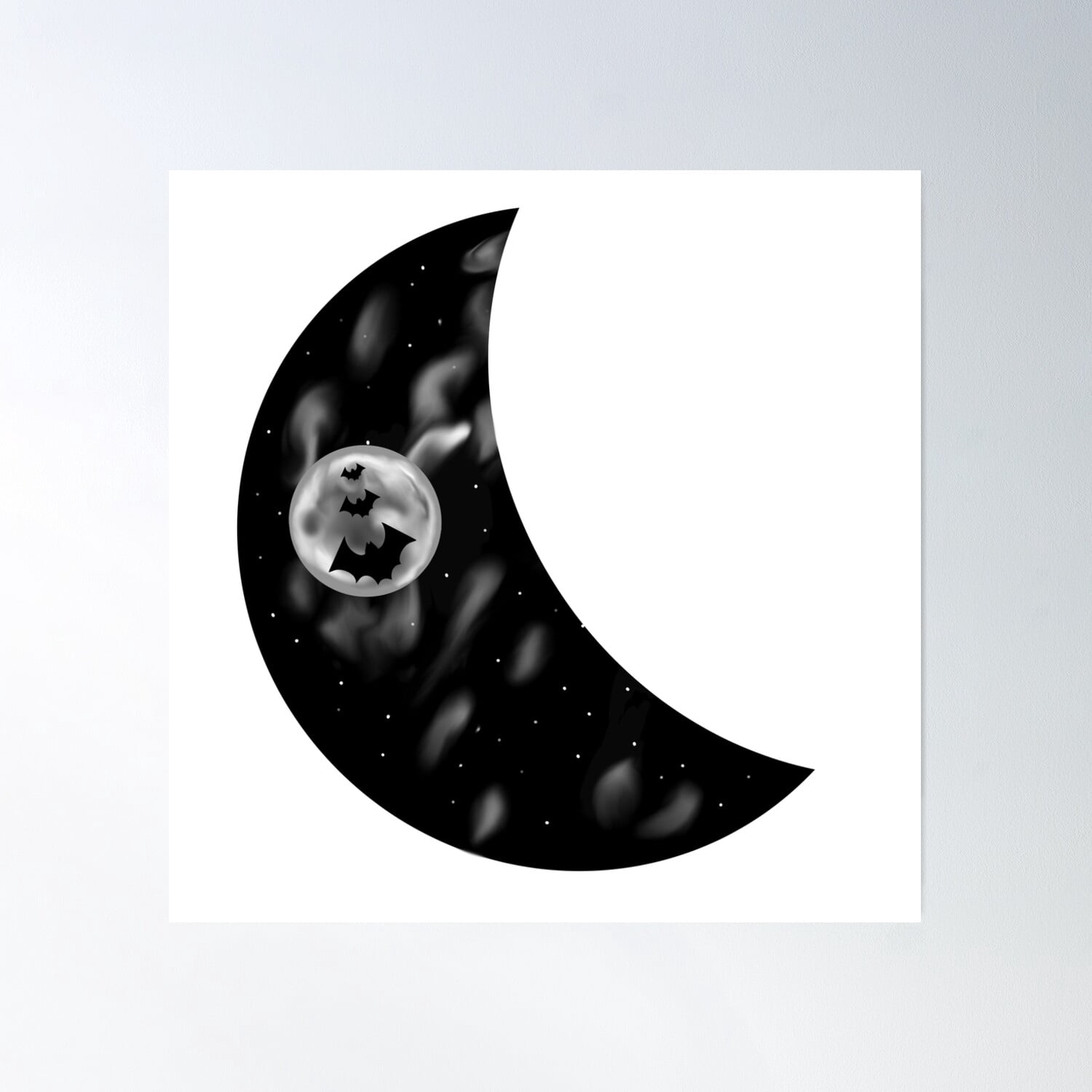 Spooky Dark Night Half Moon Poster Wall Art, Modern Wall Decor, 24x24 ...