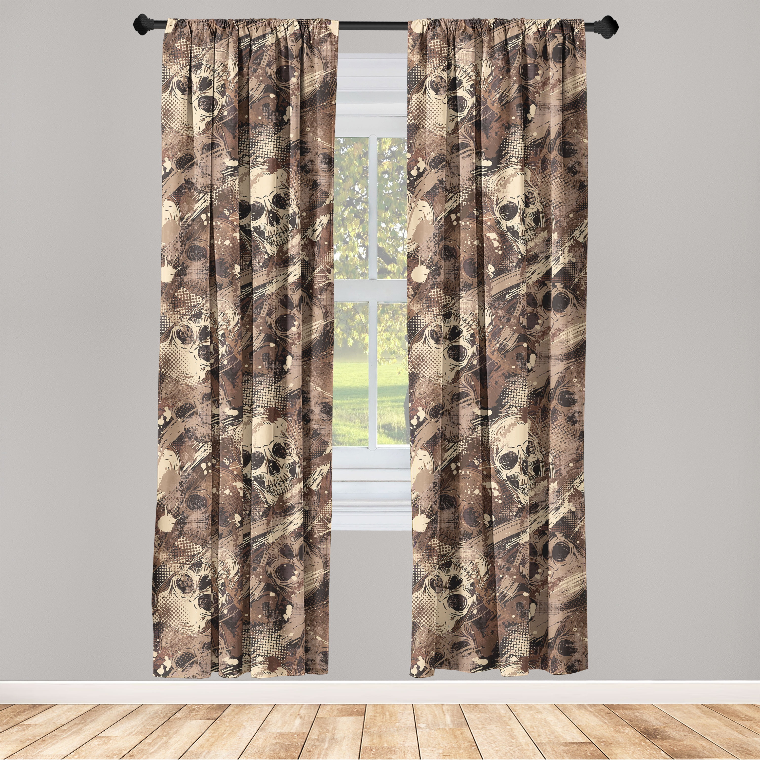 Spooky Design Window Curtains, Halloween Themed Gothic Boho Skull ...