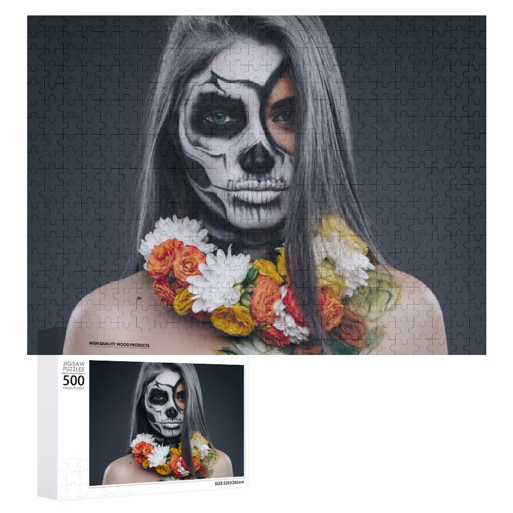 Spooky Female with Skeleton Makeup and Floral Wreath Jigsaw Puzzles 500 ...