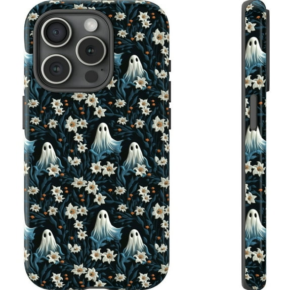 Spooky Floral Halloween with Cute Ghosts Case with iPhone 17 to 11 Pro ...