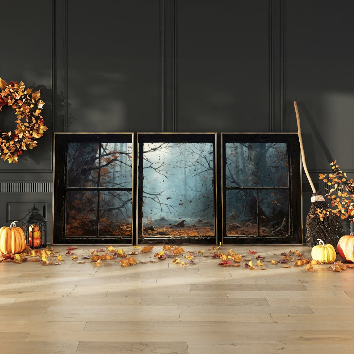 Spooky Forest Moody Triptych, Witchy Wall Art, Gothic Wall Art, Spooky ...