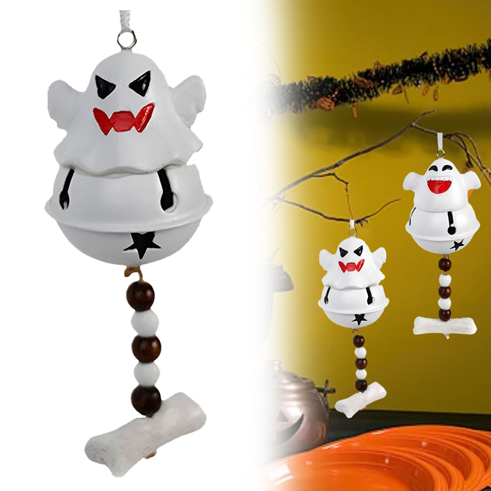 Spooky Fun Ghost Wind Chime - Resin Hanging Ornament with Bell, Cute ...