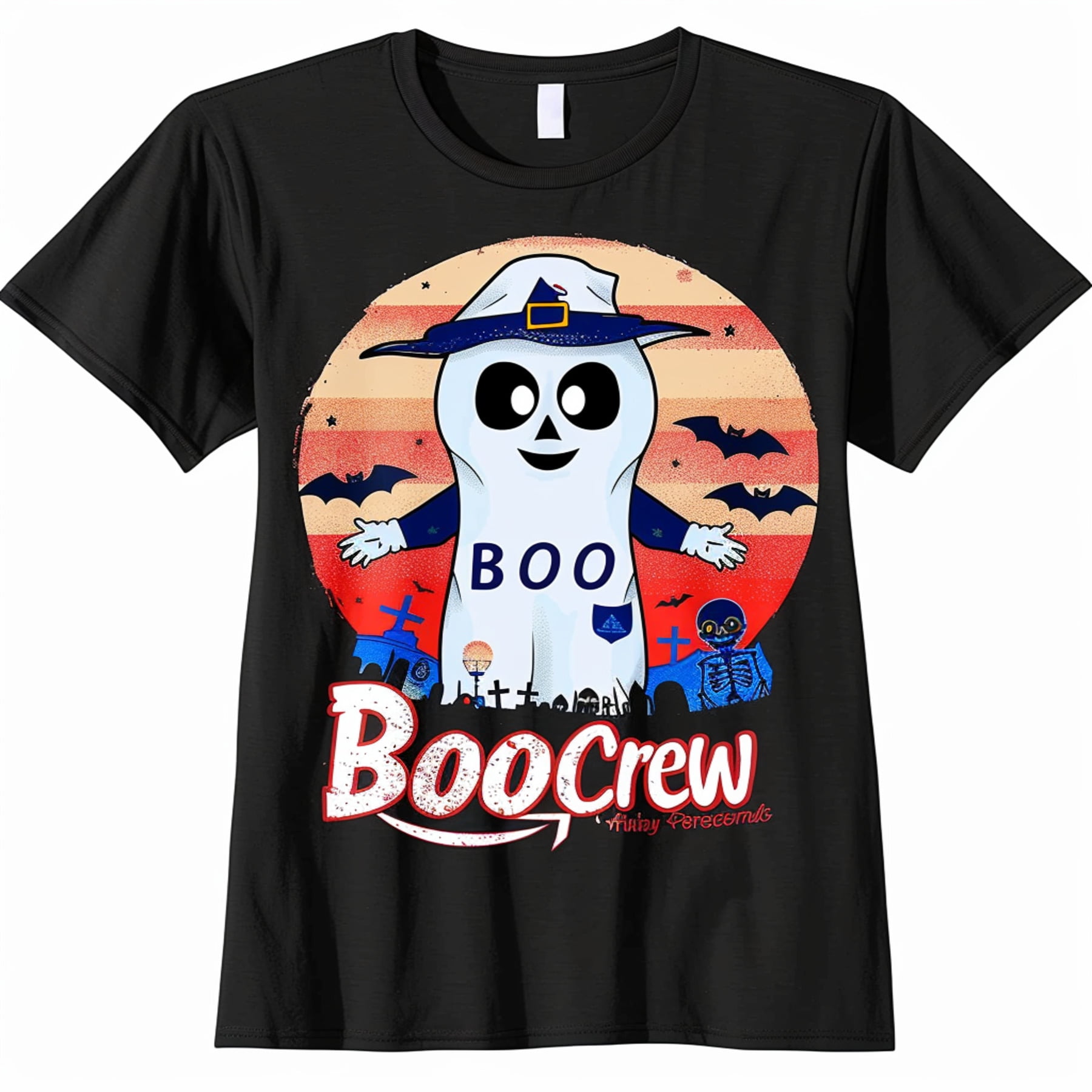 Spooky Ghost BOO Crew Design on T Shirt Vintage Sunset Halloween Theme ...