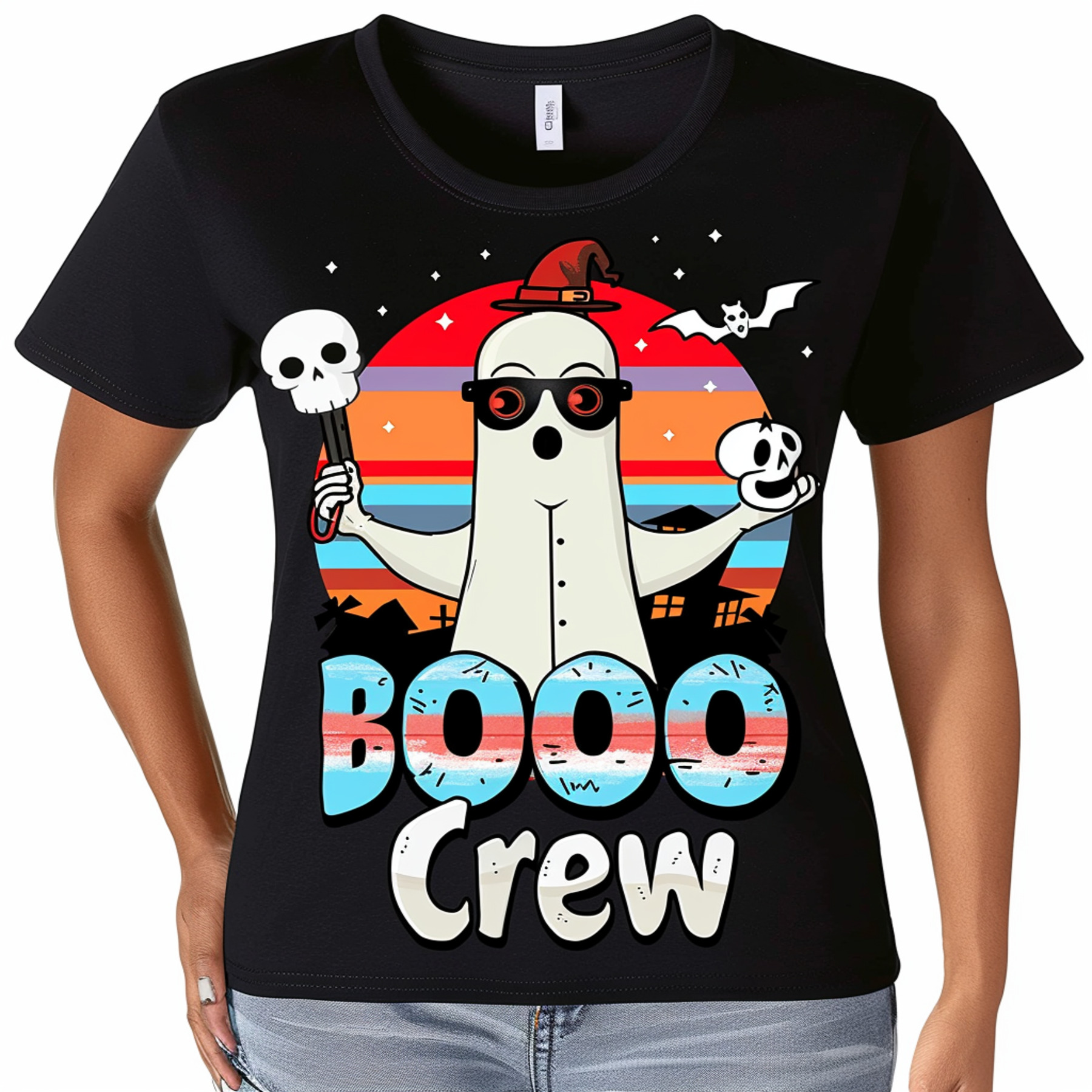 Spooky Ghost BOO Crew Halloween Sunset Vector T Shirt Vintage Style ...