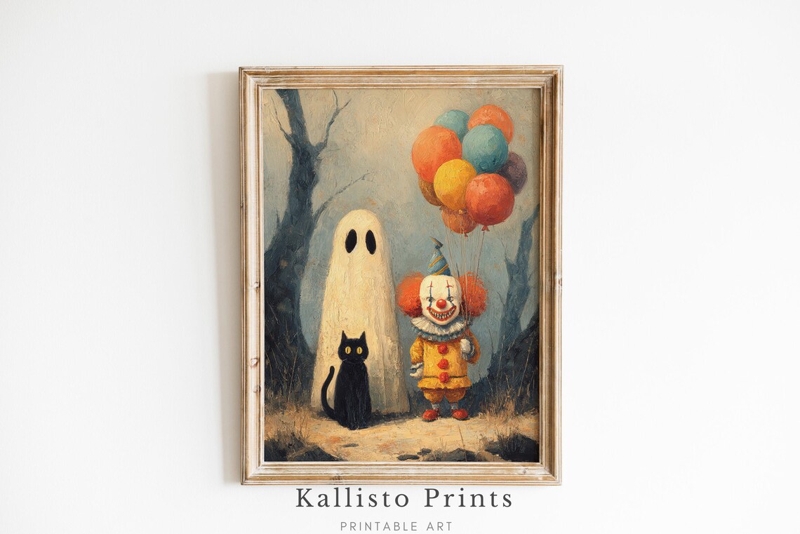 Spooky Ghost, Cat & Creepy Clown Print Poster Wall Art, Circuscore ...