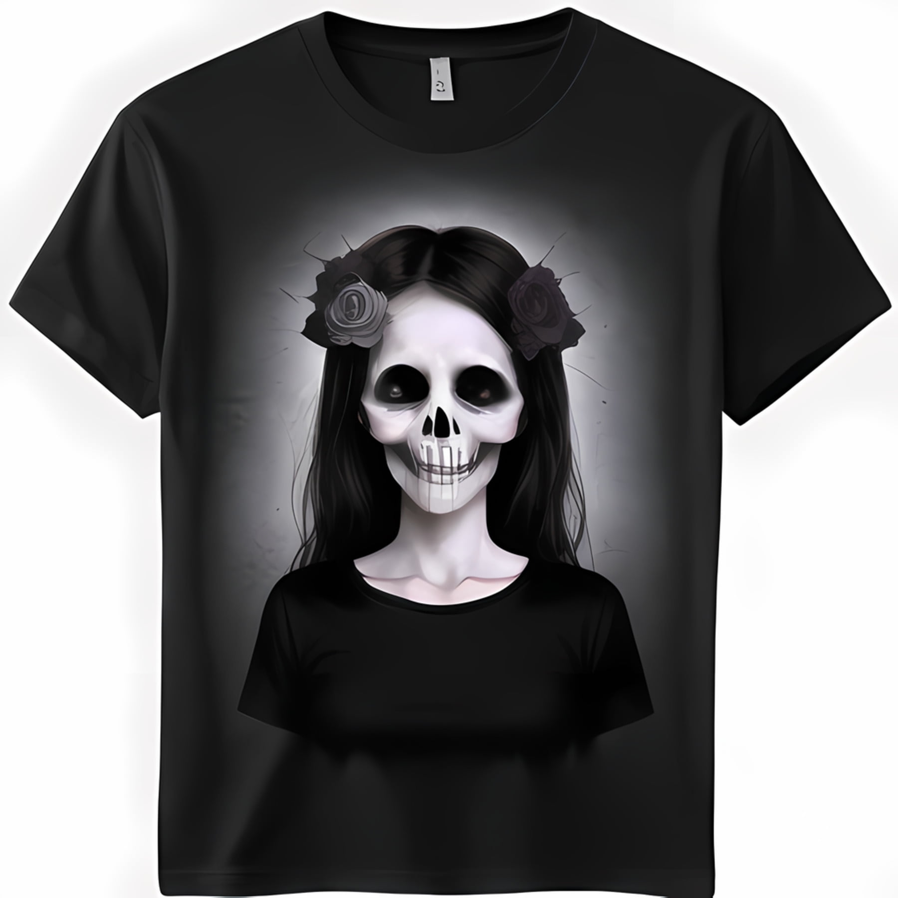 Spooky Ghost Girl & Rose Graphic Black T-Shirt Unique Design for a ...