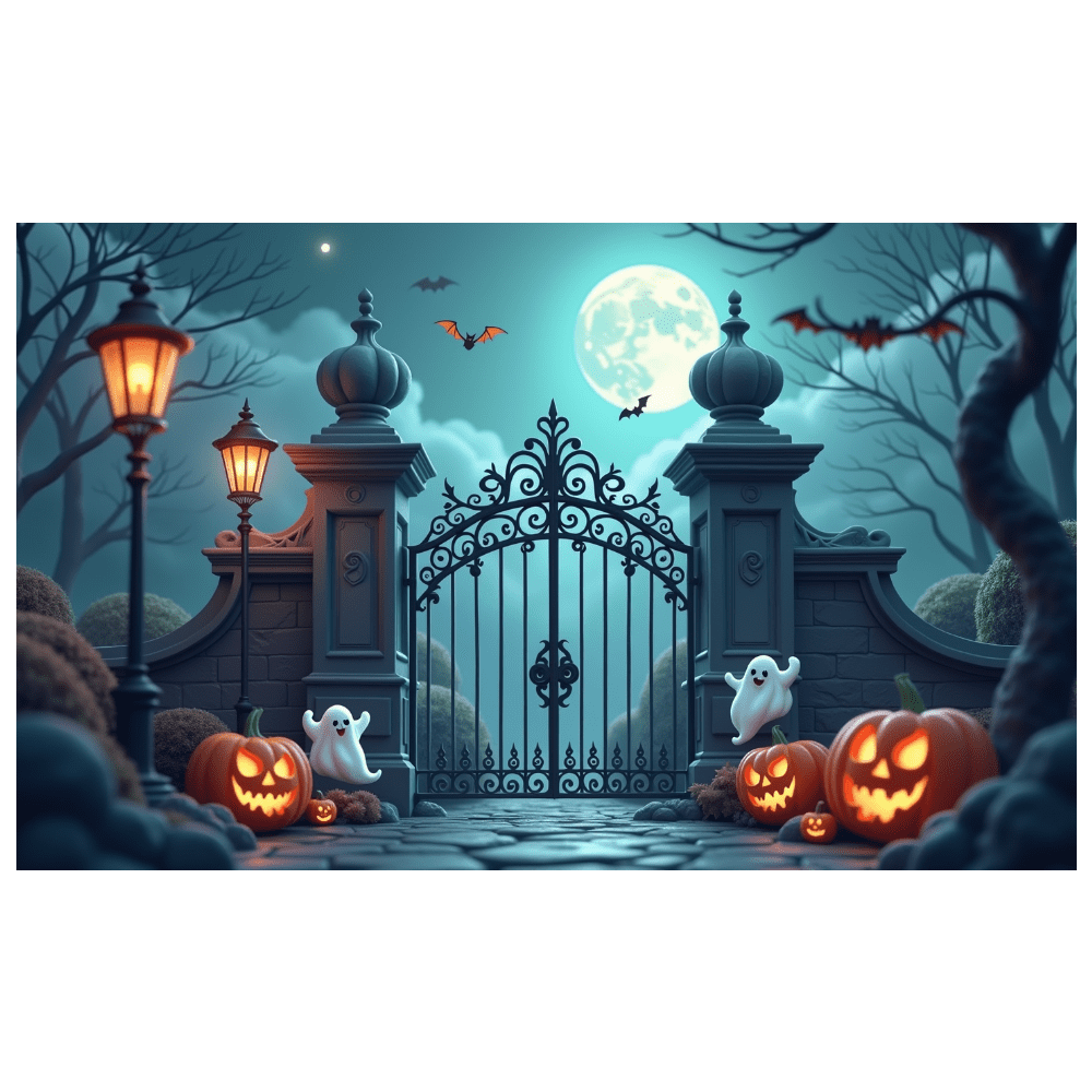 Spooky Ghost Halloween Banner Pumpkin Decorations Haunted Gateyard for ...