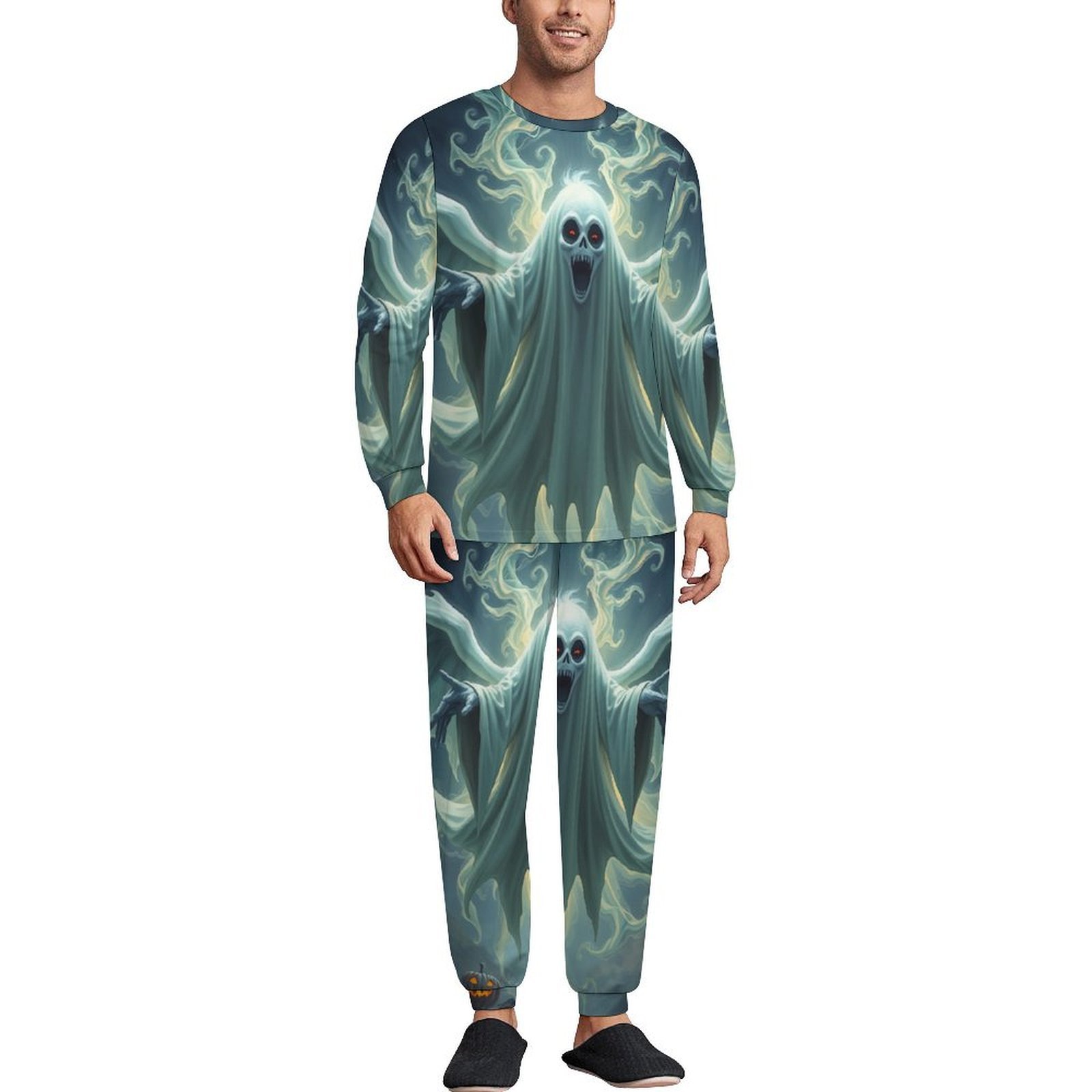Spooky Ghost Halloween Night Pumpkins Pajamas Long Sleeves 2 Pieces ...