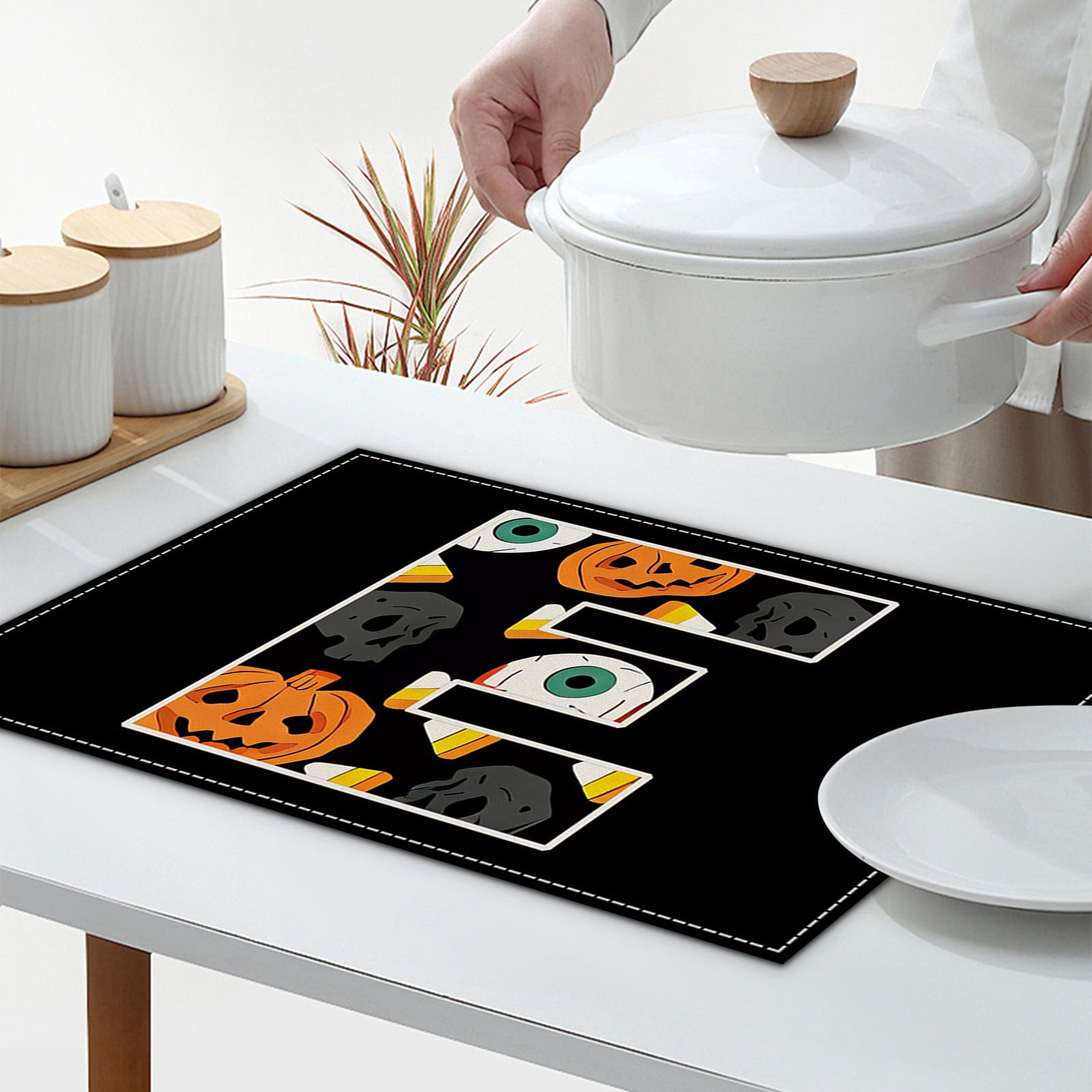 Spooky Ghost Pumpkin Halloween Placemats 12x18 inch Polka Dot Ghost ...