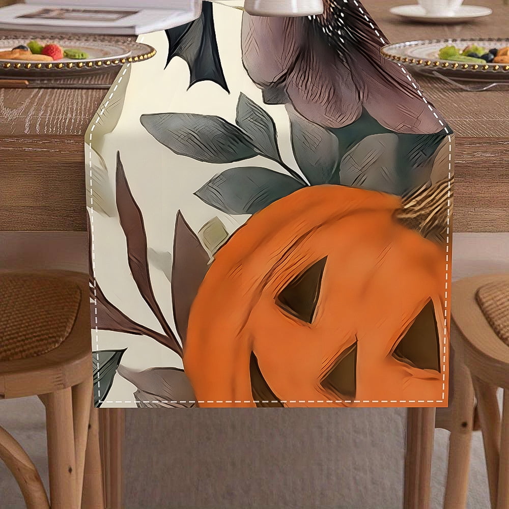 Spooky Ghost Pumpkin Halloween Table Runner, Creepy Halloween Party ...