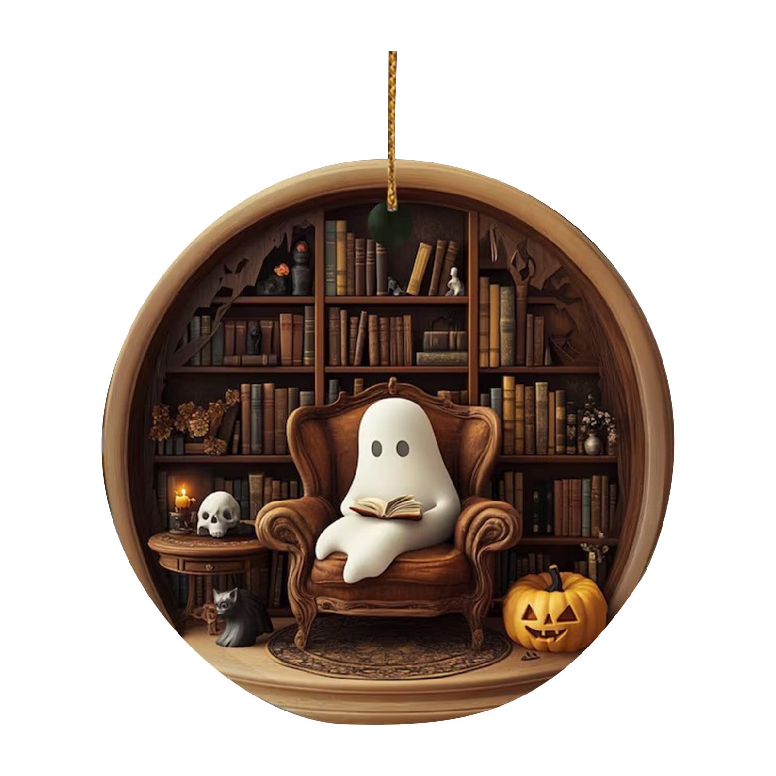 Spooky Ghost Reading Book Ornament - Haunted Library Decor - Halloween ...