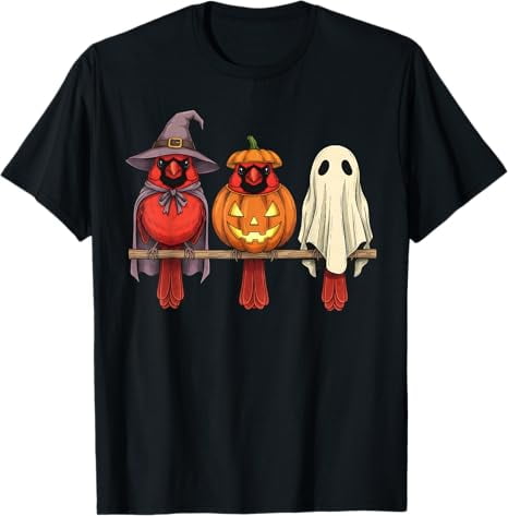 Spooky Ghost Red Cardinal Bird Lover Pumpkin Halloween T-Shirt ...