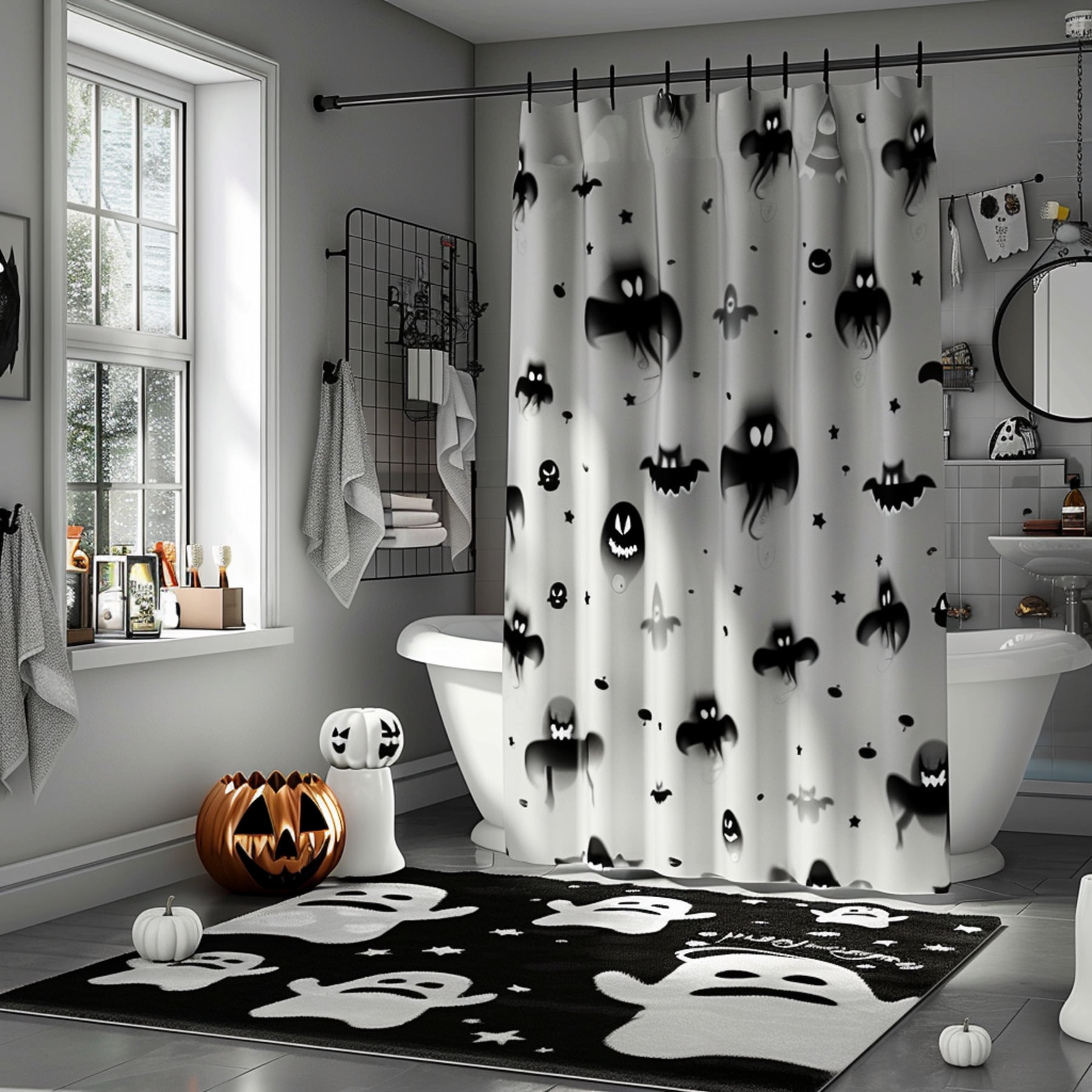 Spooky Ghost Theme Haunted House Bathroom Decor Set Cute Ghosts