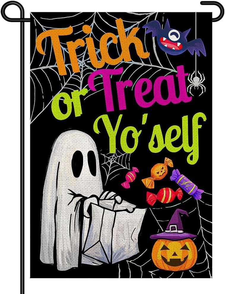 Spooky Ghost Trick or Treat Garden Flags for Outside 12x18 Inch Double ...