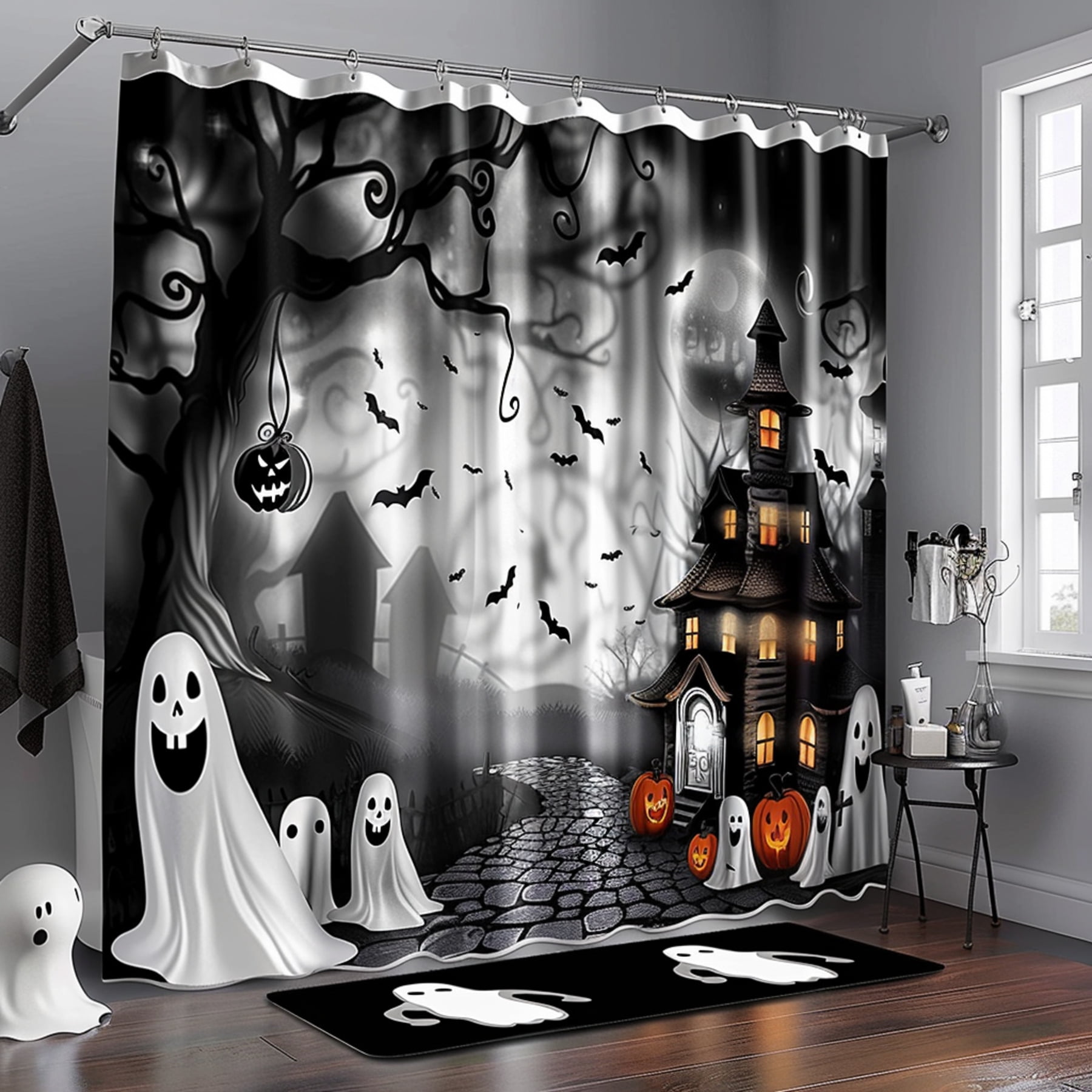 Spooky Ghostly Shower Curtains Haunted House Decor For Halloween Fun