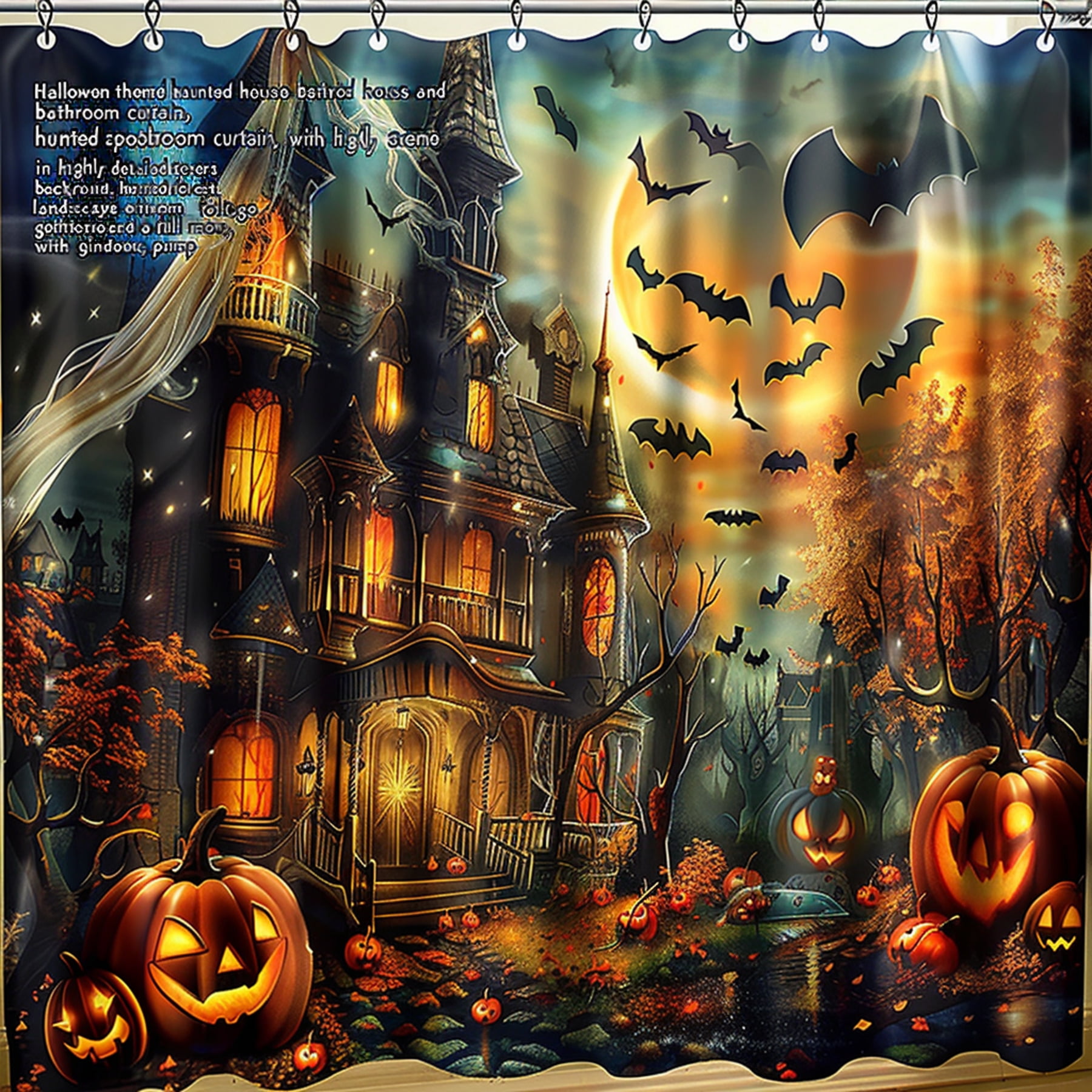 Spooky Ghosts Haunted House Shower Curtain Halloween Theme with Full ...