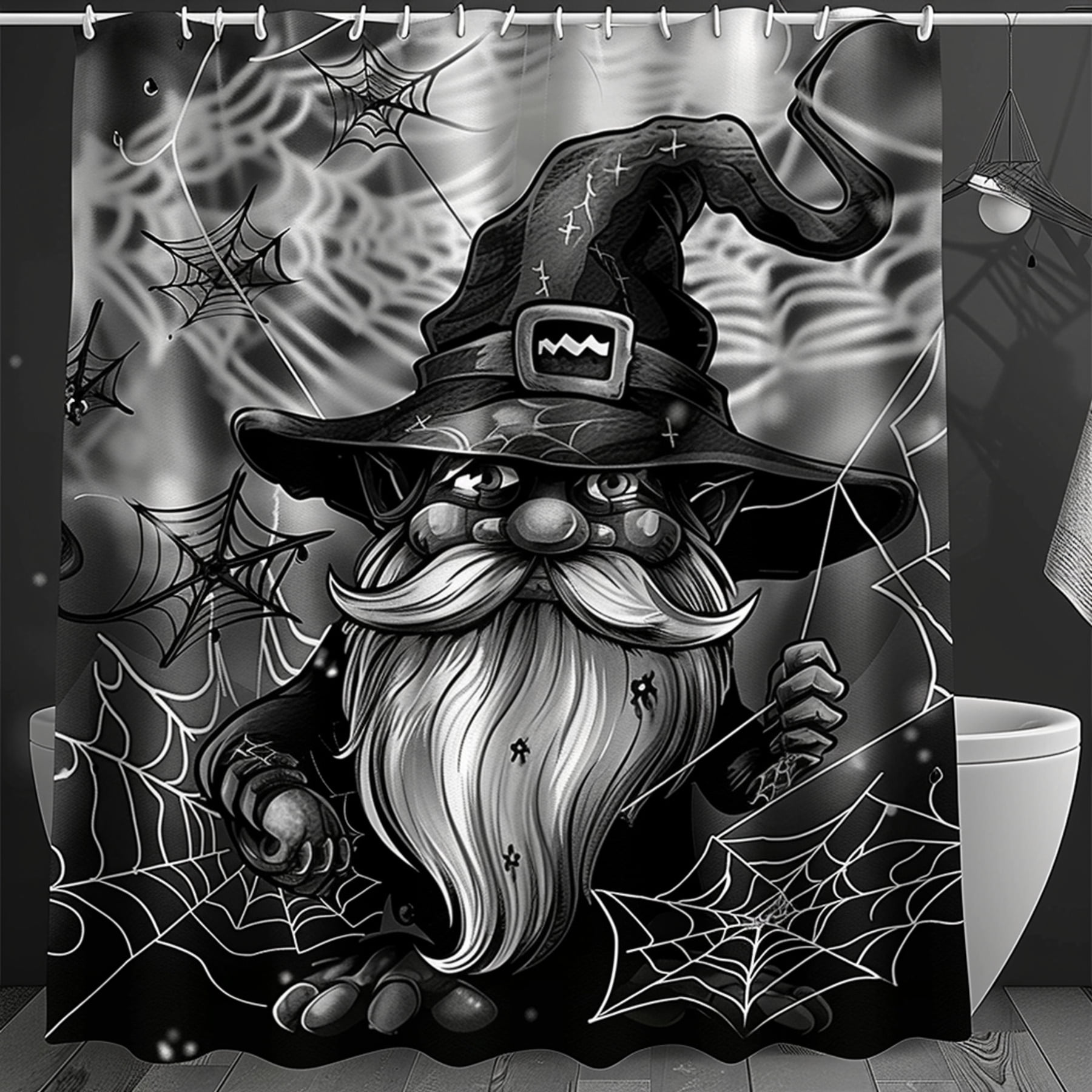 Spooky Gothic Gnome Shower Curtain Hauntingly Detailed Design With