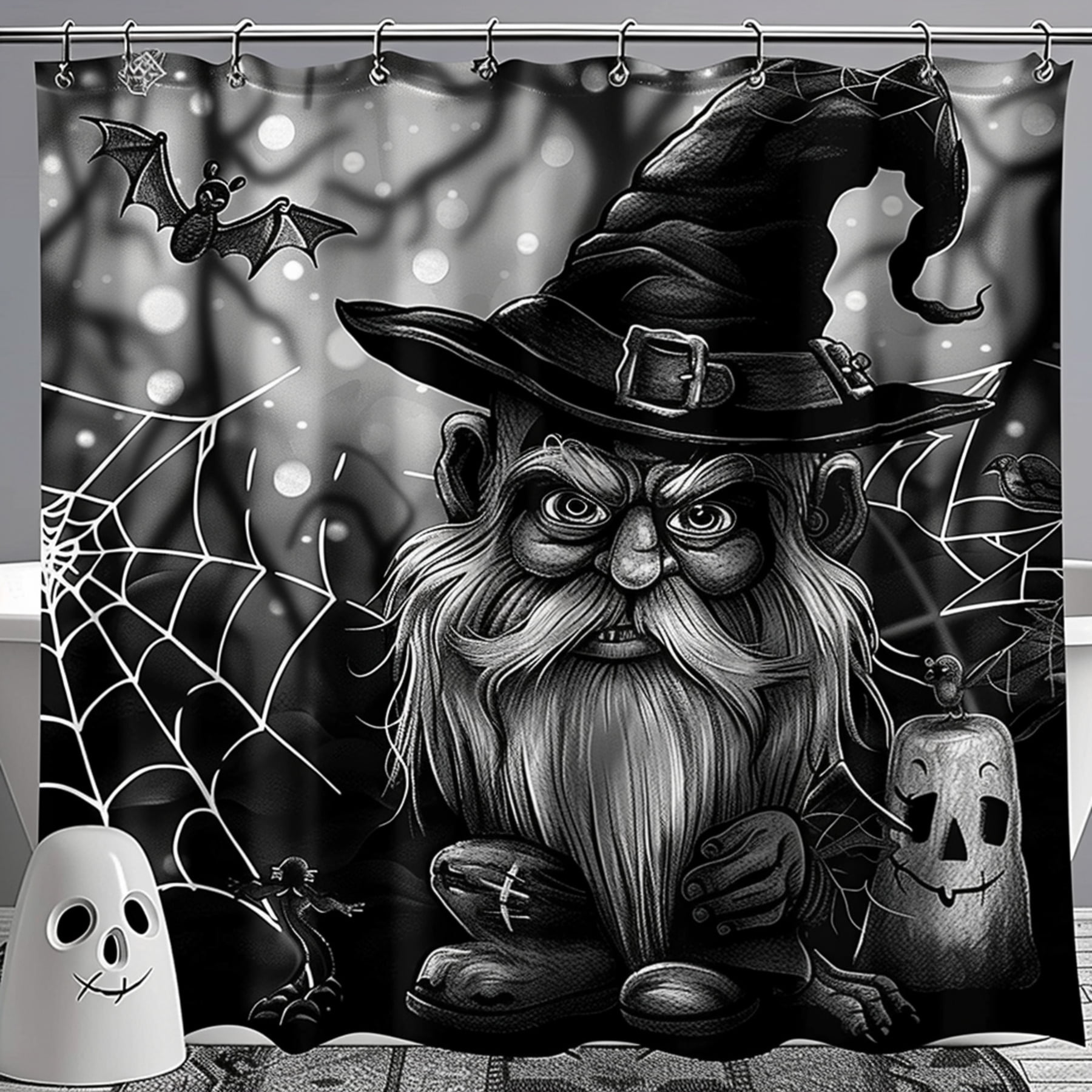 Spooky Gothic Gnome Shower Curtain with Ghostly Gnomes Spider Webs ...