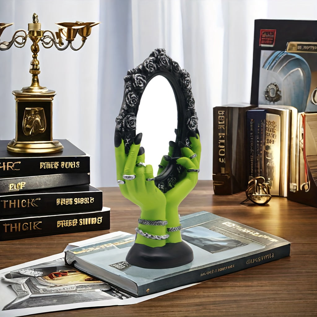 Spooky Gothic Vampire Hand Mirror Statue - Resin/Glass, Modern ...
