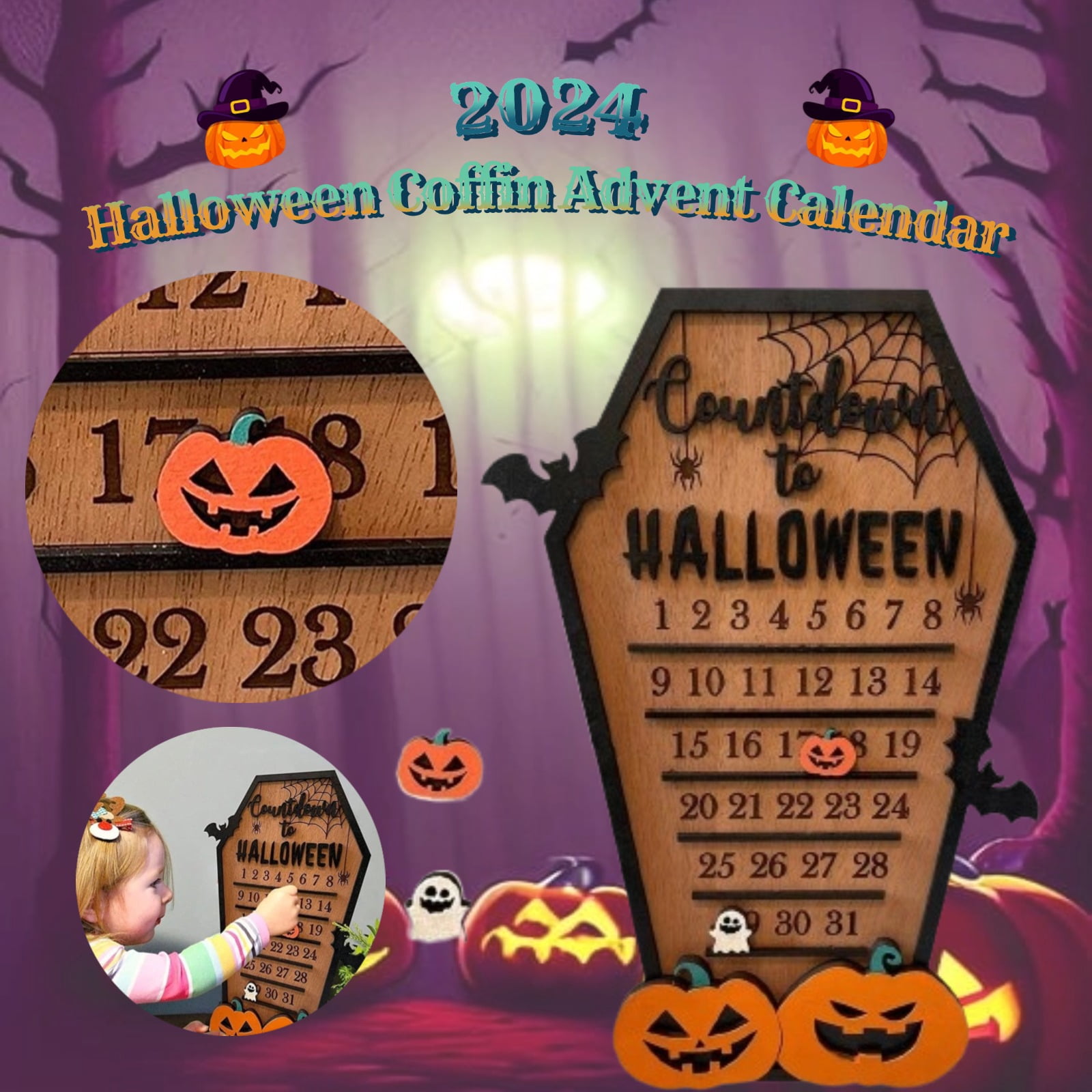 Spooky Halloween Advent Calendar 2024 with Coffin Design & Movable Bats ...