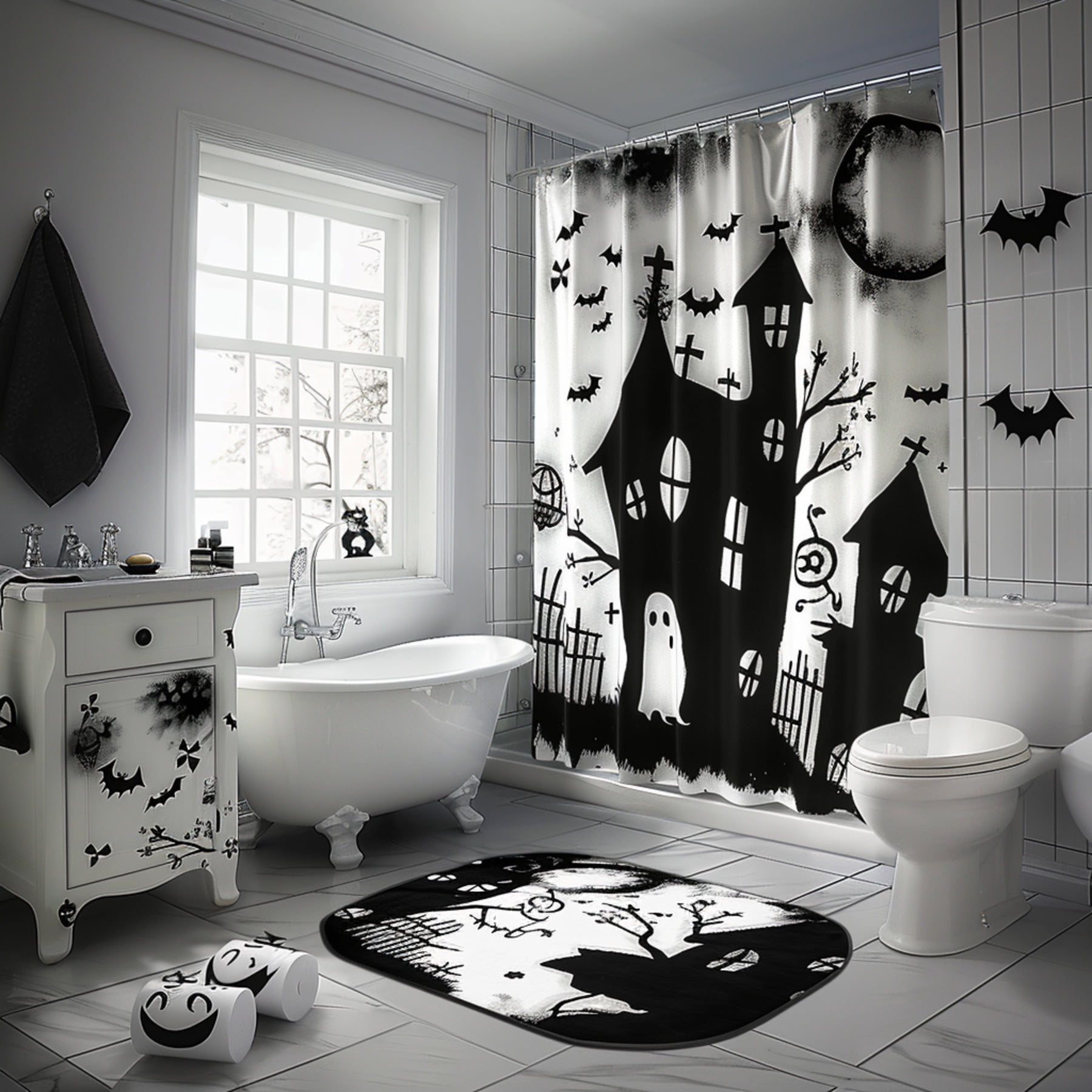 Spooky Halloween Bathroom Decor Set Ghosts Witches Haunted House Design