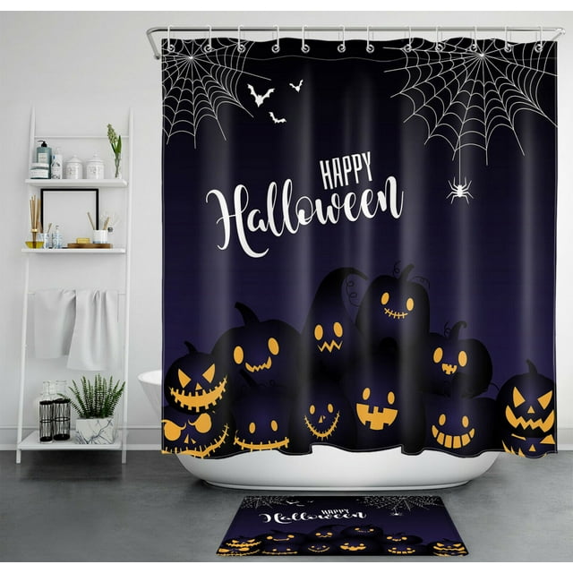 Spooky Halloween Bathroom Decor Set With Pumpkins Cobwebs Spiders