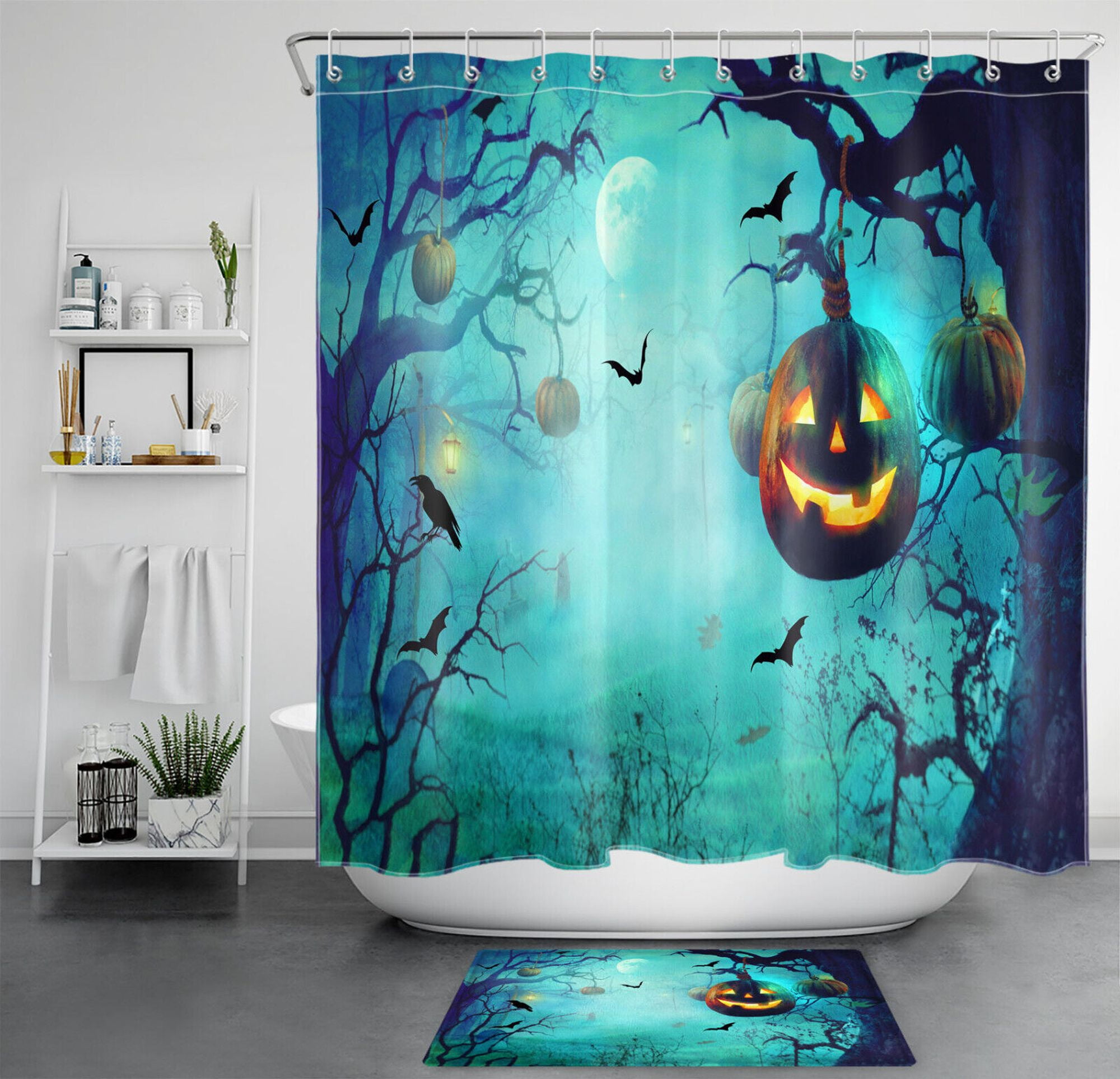 Spooky Halloween Bathroom Ensemble Ghostly Tree Raven And Jack O