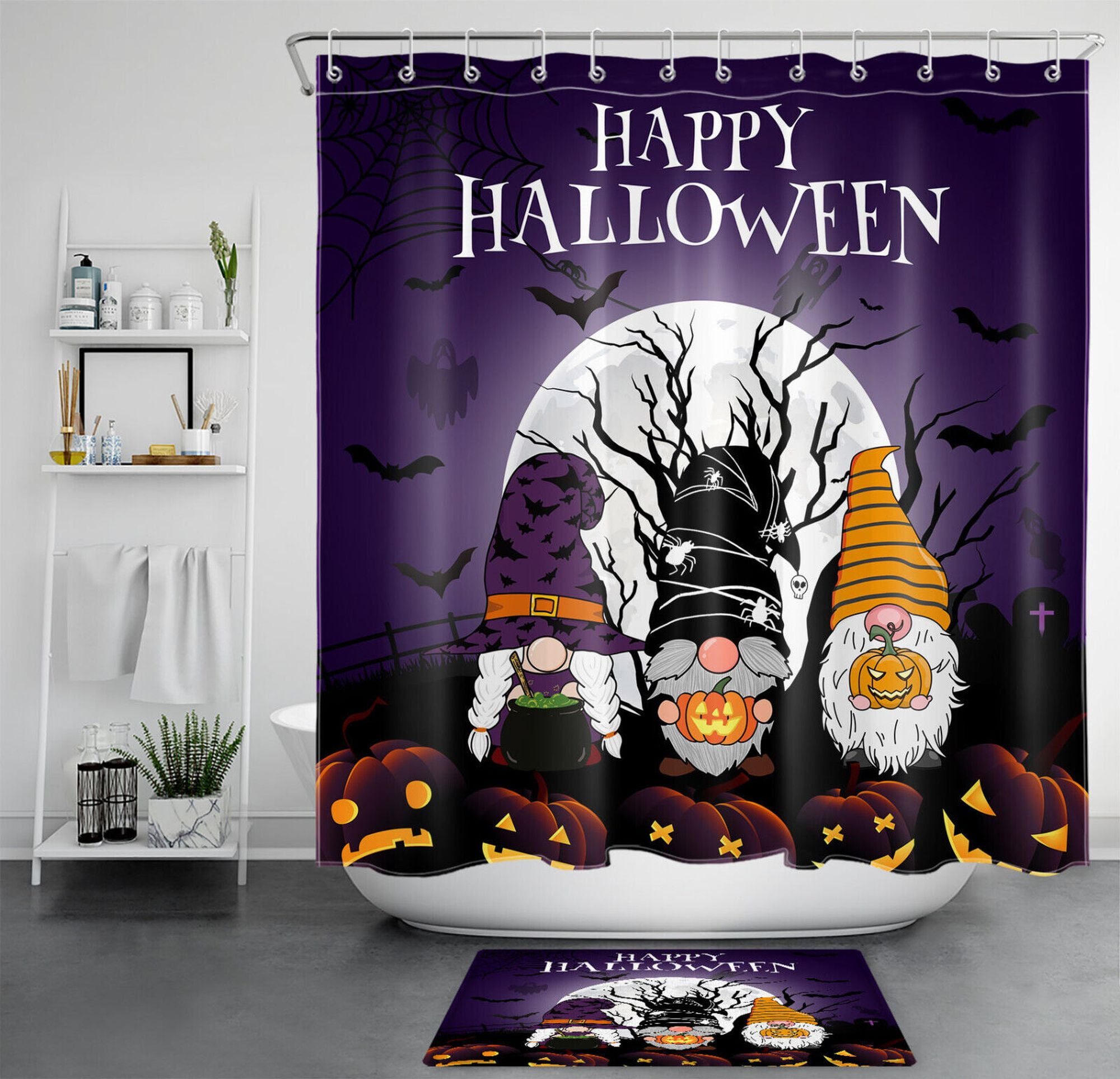Spooky Halloween Bathroom Makeover Bat Ghost Pumpkin Gnome Shower