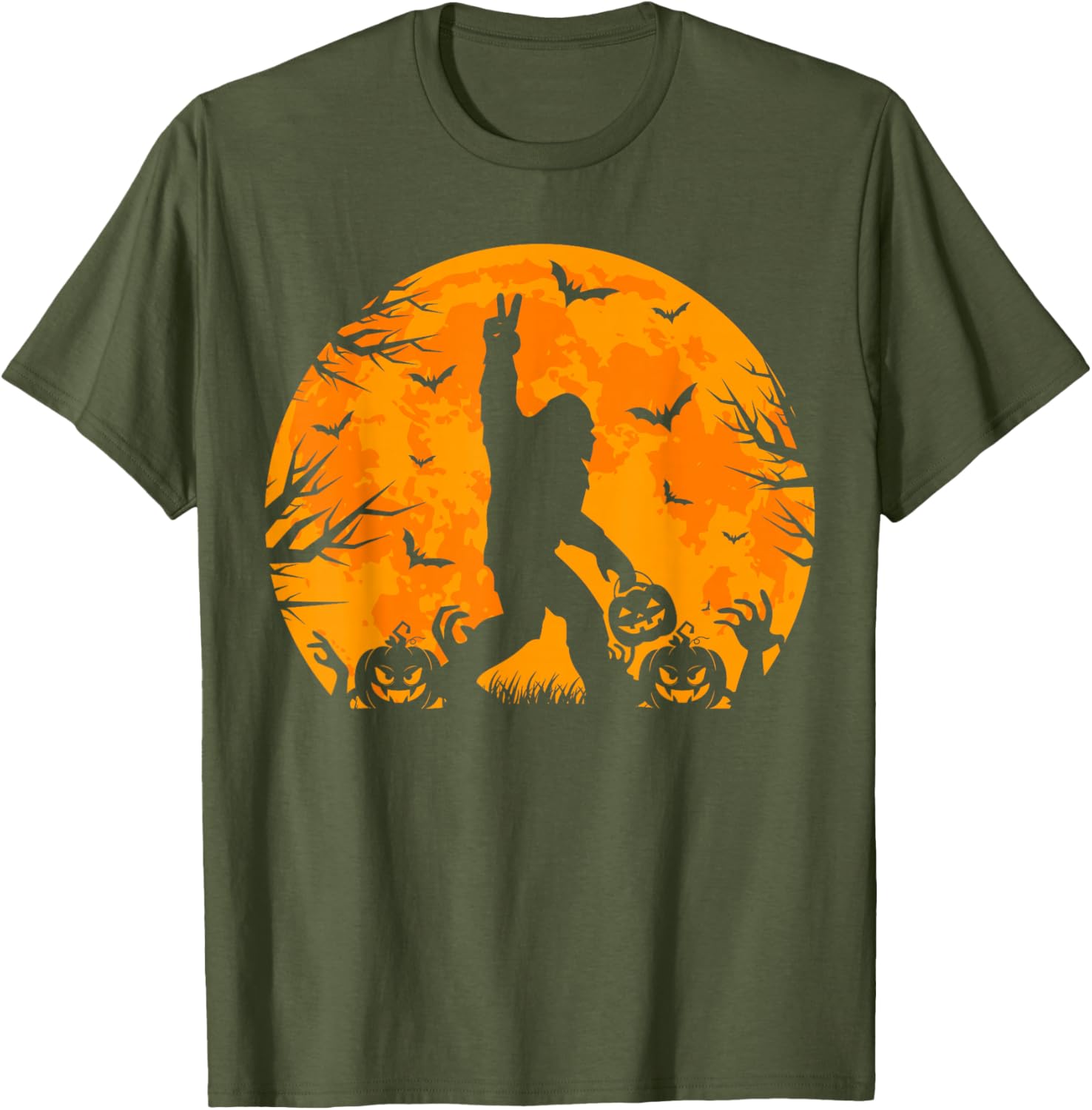 Spooky Halloween Bigfoot Pumpkin Funny Halloween Sasquatch T-Shirt,Full ...