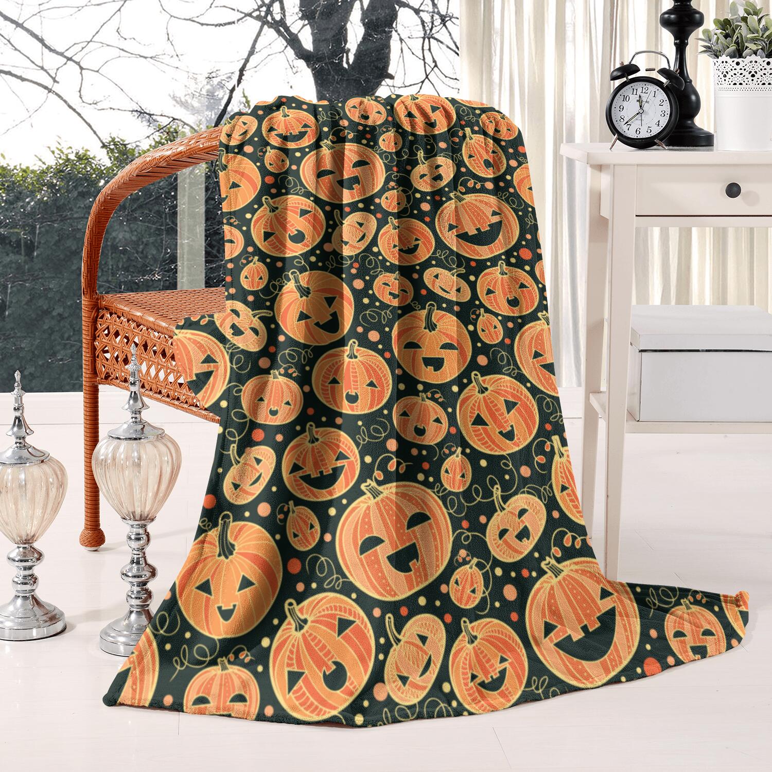 Spooky Halloween Blanket 50x60 - Vintage Gothic Ghost Pumpkin Skull ...