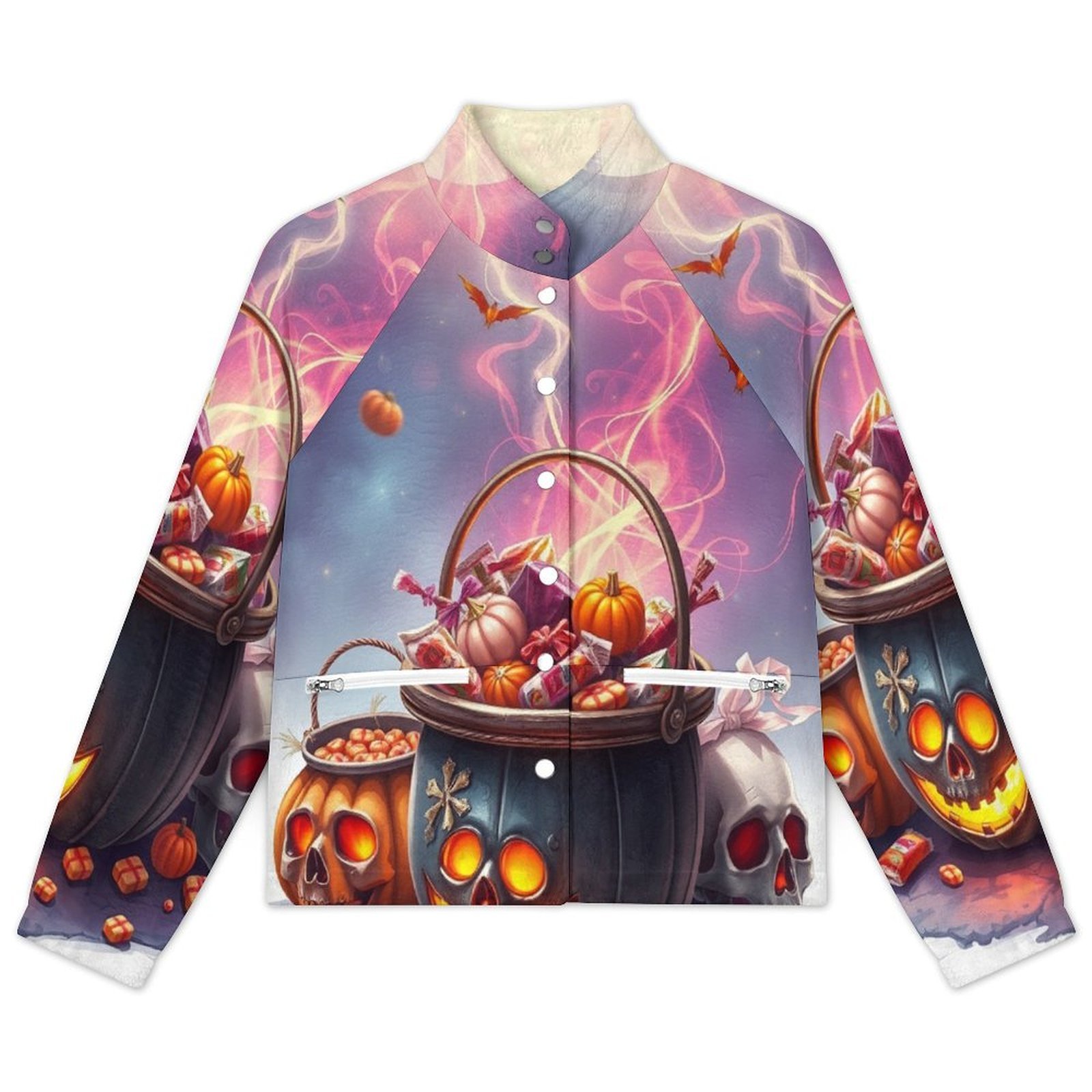 Spooky Halloween Candy Cauldron Skulls Autumn Winter Jacket Women Coat ...