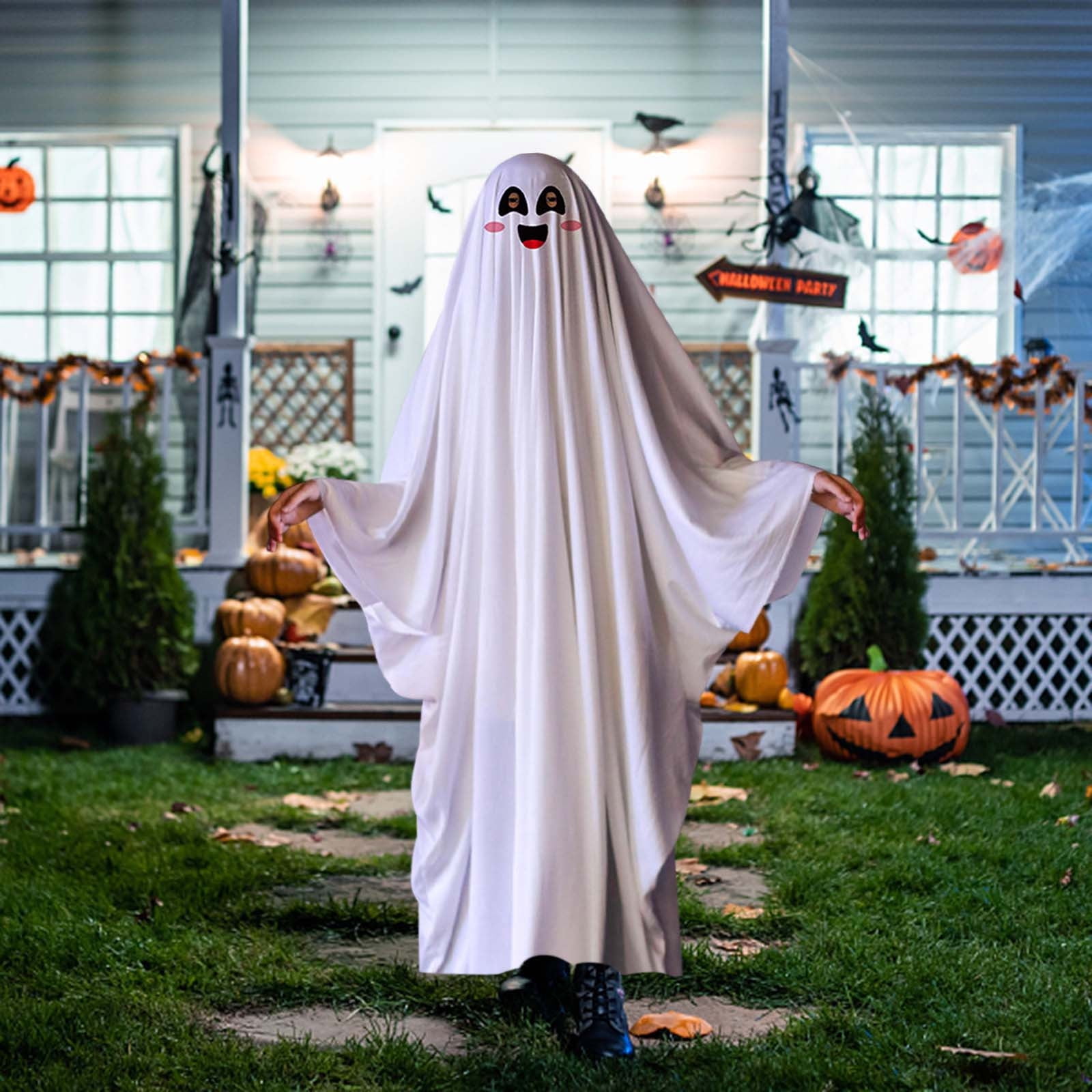 Spooky Halloween Ghost Costume for Klds & Adults - Scary White Ghost ...