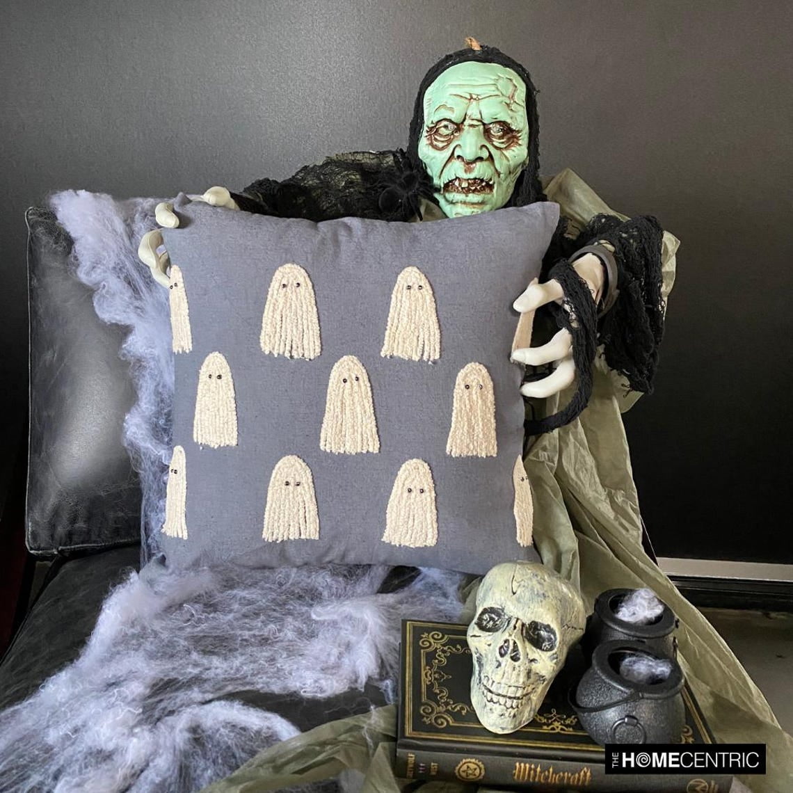 Spooky Halloween Ghost Throw Pillow covers Gray 24"x24" (60x60 cm) Linen Halloween Decor, Ghost ...