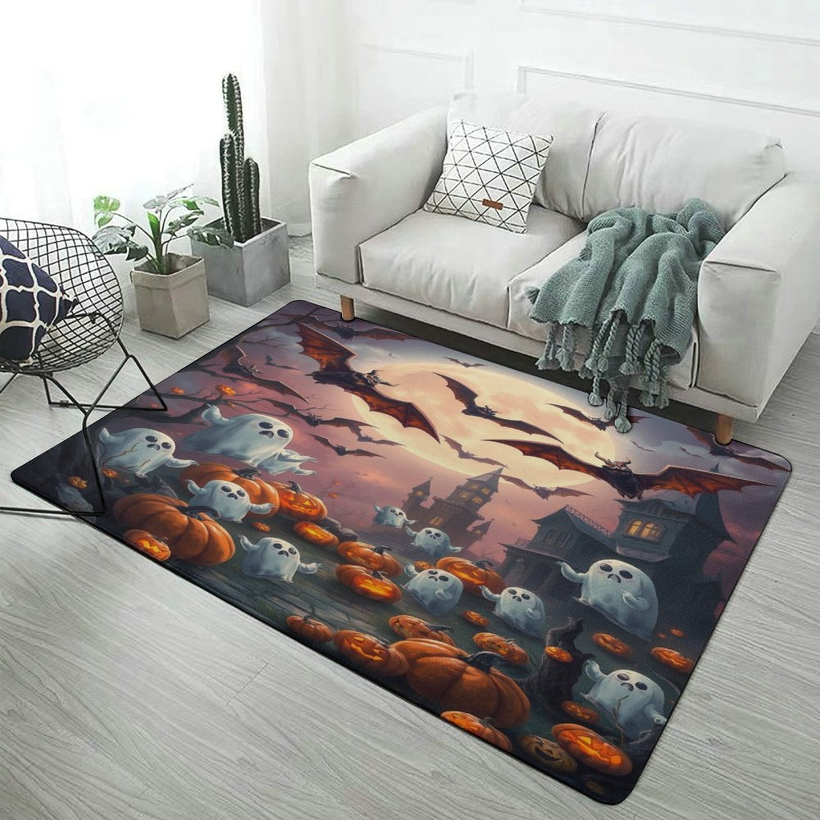 Spooky Halloween Ghosts Bats Carpet Large Size Living Room American ...