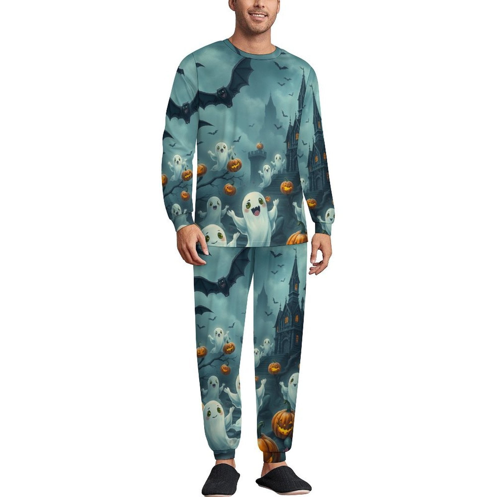 Spooky Halloween Ghosts Pajamas Man Warm Sleepwear Autumn Long-Sleeve 2 ...