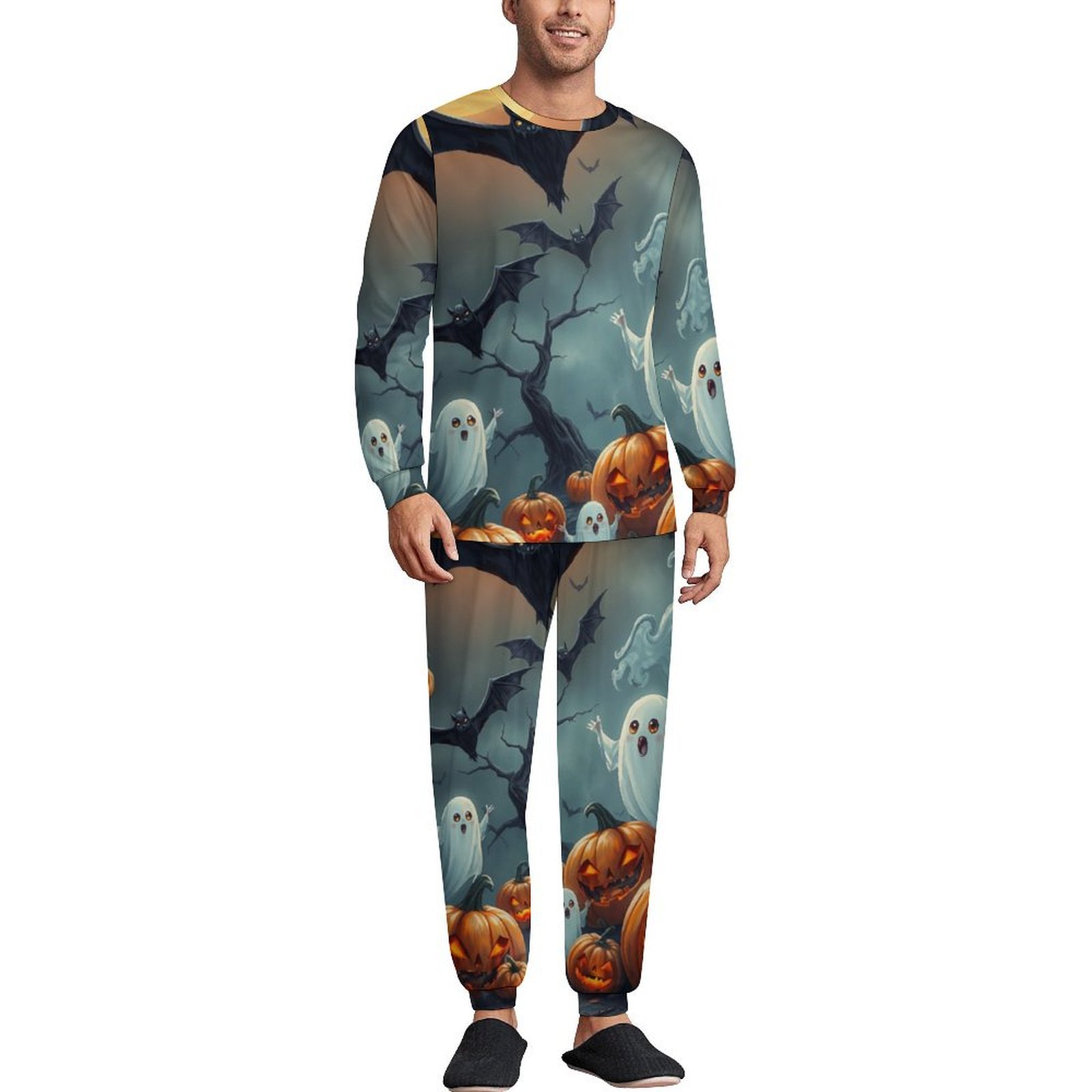 Spooky Halloween Ghosts Pumpkins Pajamas Long Sleeves 2 Pieces Room ...