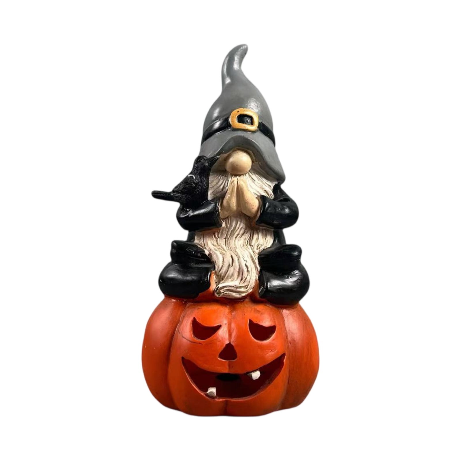 Spooky Halloween Gnome on Pumpkin Statue - Handcrafted Resin Dwarf ...