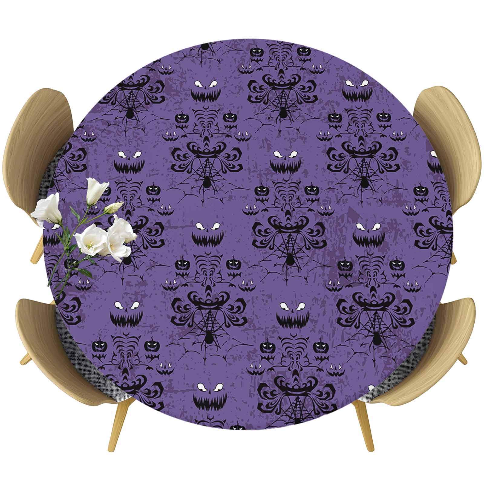 Spooky Halloween Haunted Ghost Cobweb Fitted Round Tablecloths Table ...