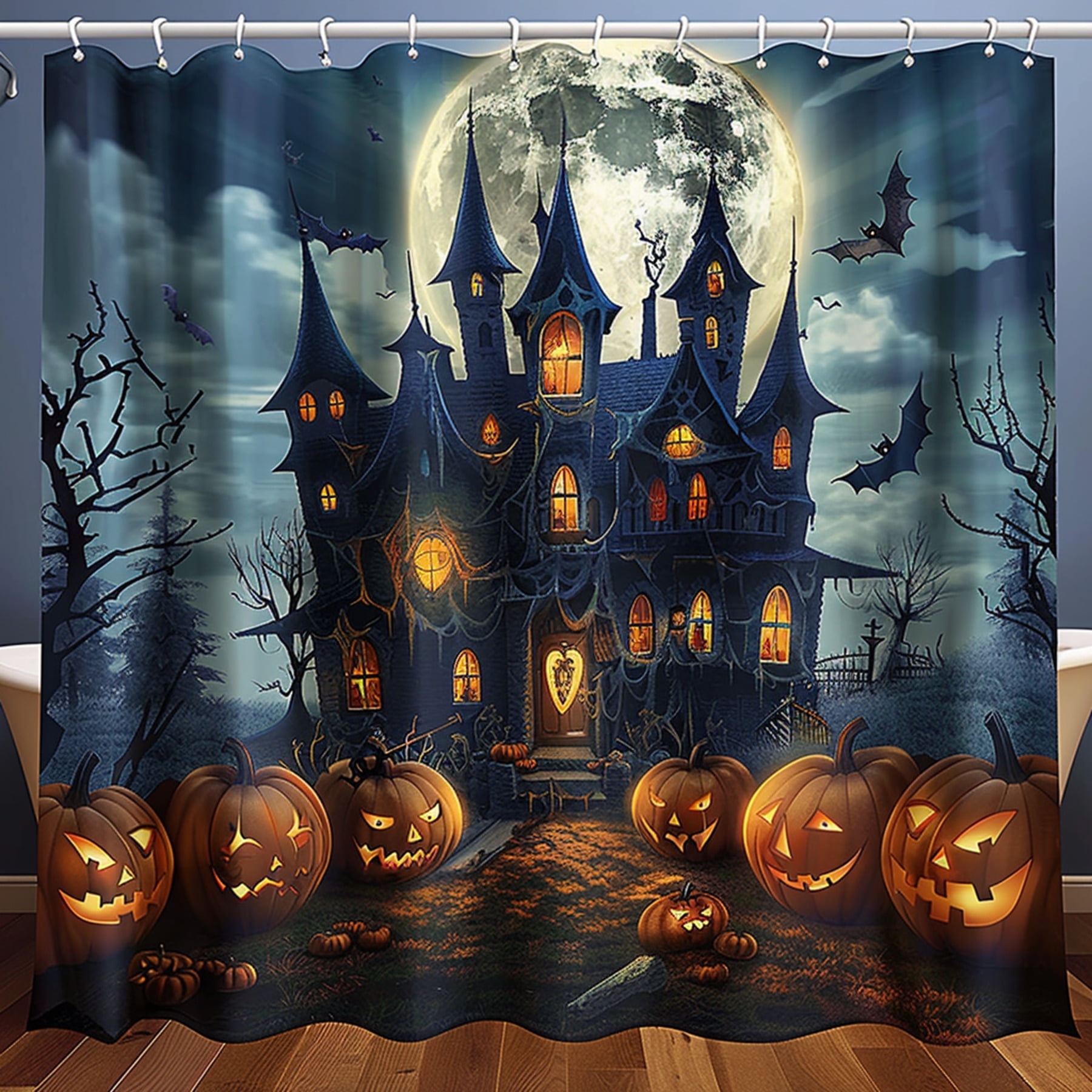 Spooky Halloween Haunted House Shower Curtain Transform Your Bathroom
