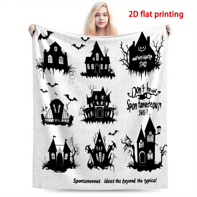 Spooky Halloween Haunted House Silhouette Blanket - Warm Flannel Travel ...