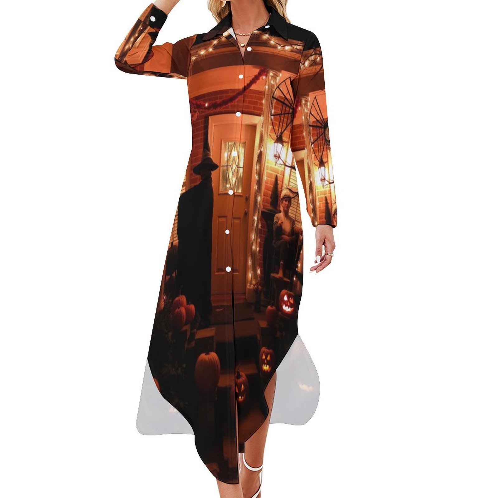 Spooky Halloween House Chiffon Dress V Neck Beach Dresses Female Wear ...