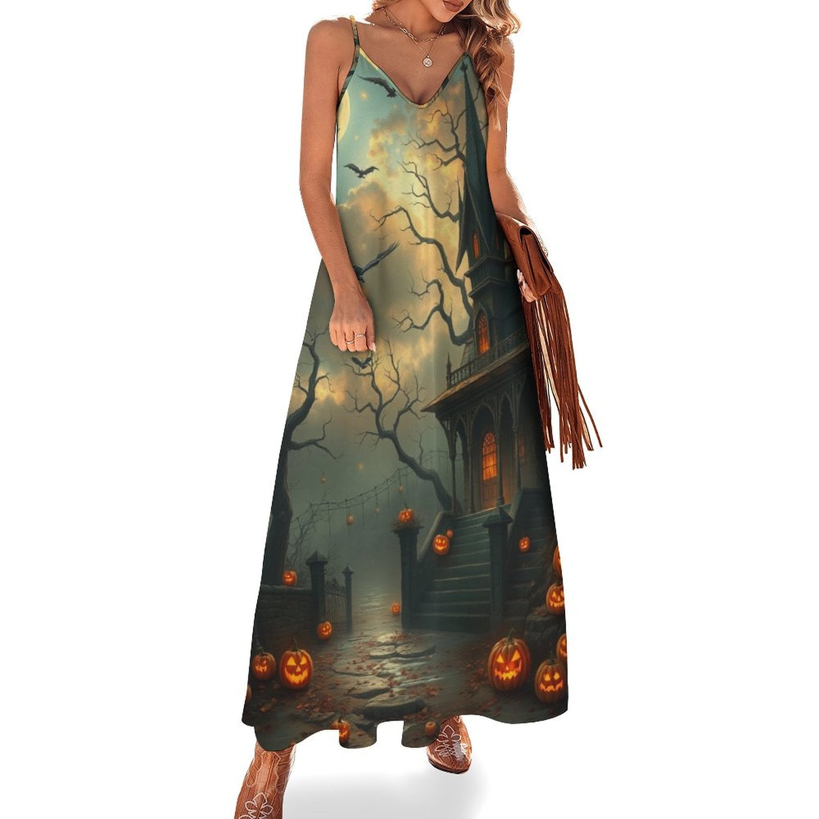 Spooky Halloween House Sleeveless Dress Luxury Evening Dresses for ...