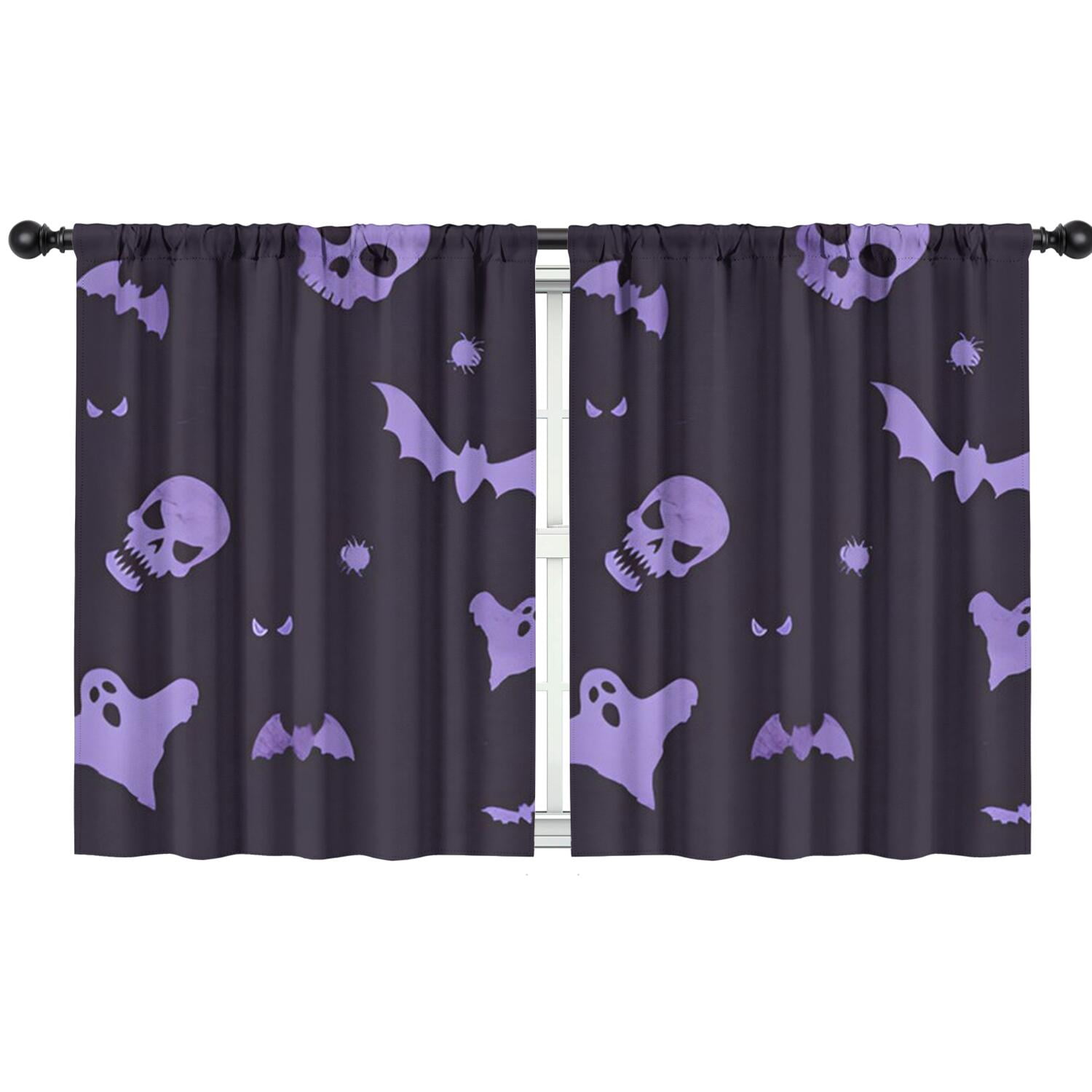 Spooky Halloween Kitchen Curtains 2 Pack with Retro Cobweb and Skull ...
