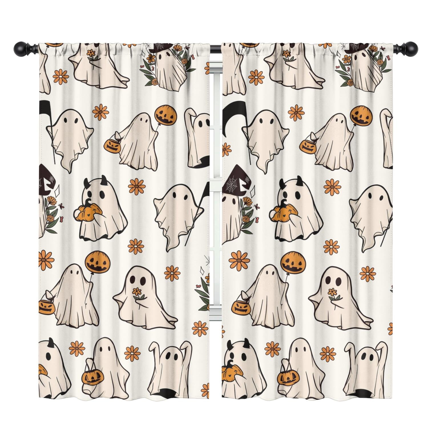 Spooky Halloween Kitchen Curtains 2 Pack with Retro Cobweb and Skull ...