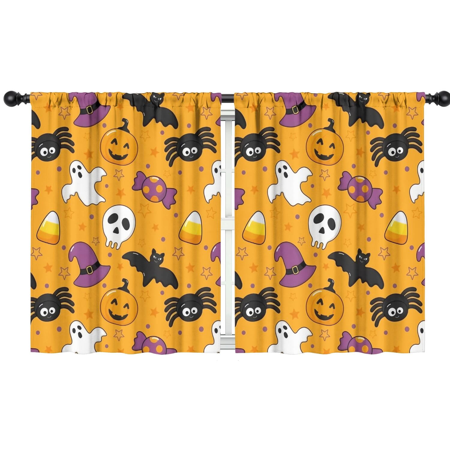 Spooky Halloween Kitchen Curtains 2 Pack with Retro Full Moon and ...