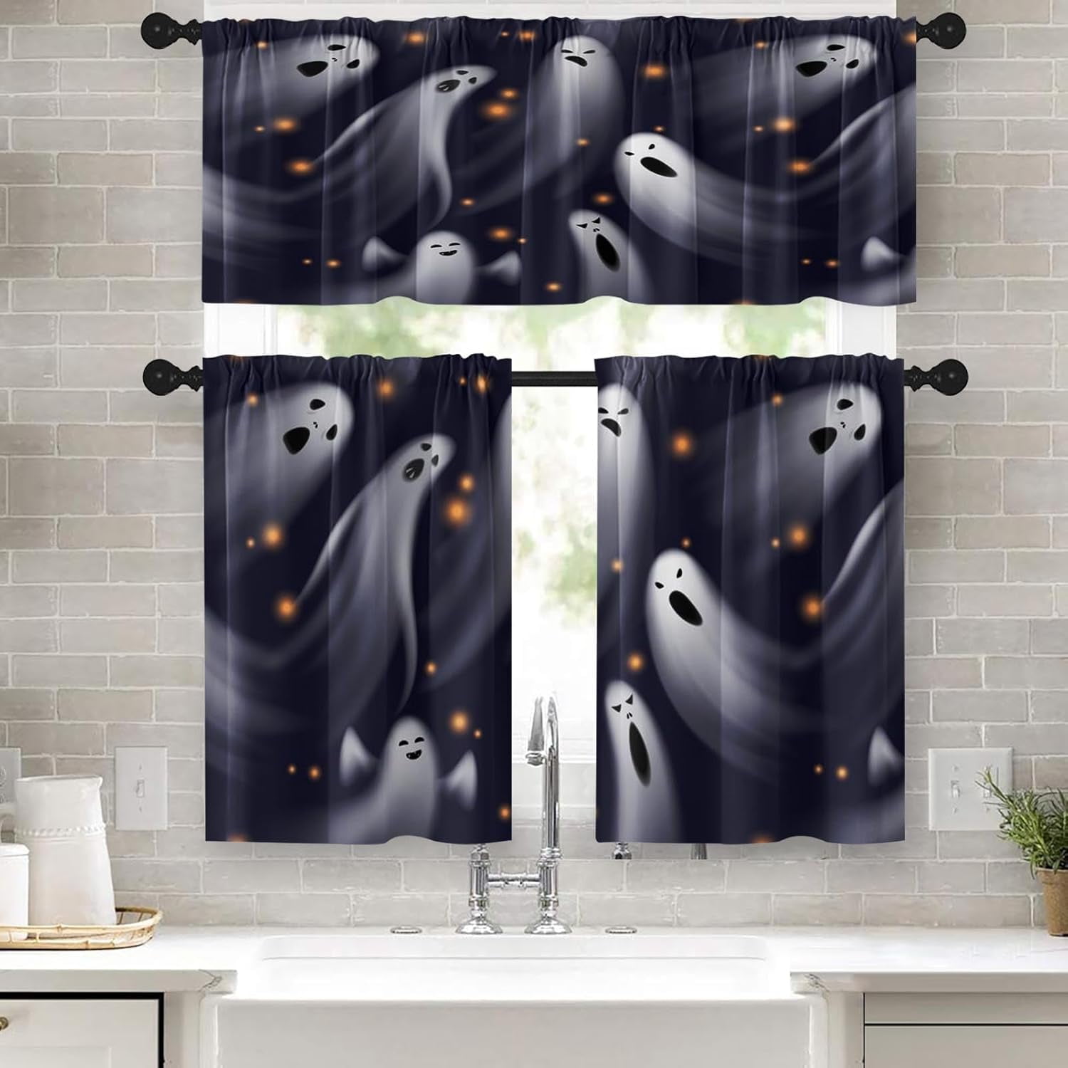 Spooky Halloween Kitchen Curtains Gothic Ghost Window Curtains Valance ...